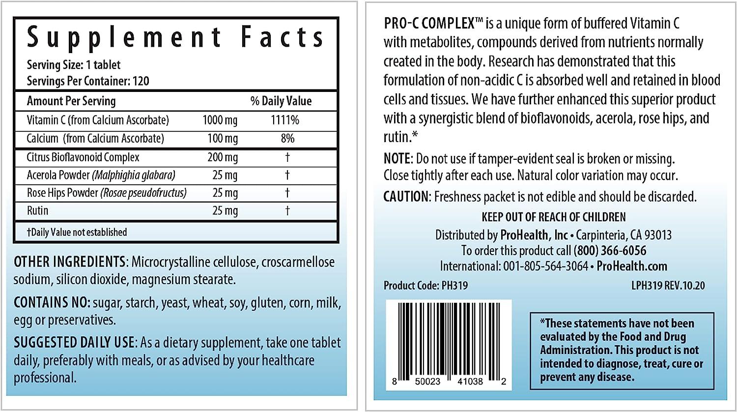 ProHealth Pro-C Complex 1000 mg - 120 Tablets | Immune System Support ...