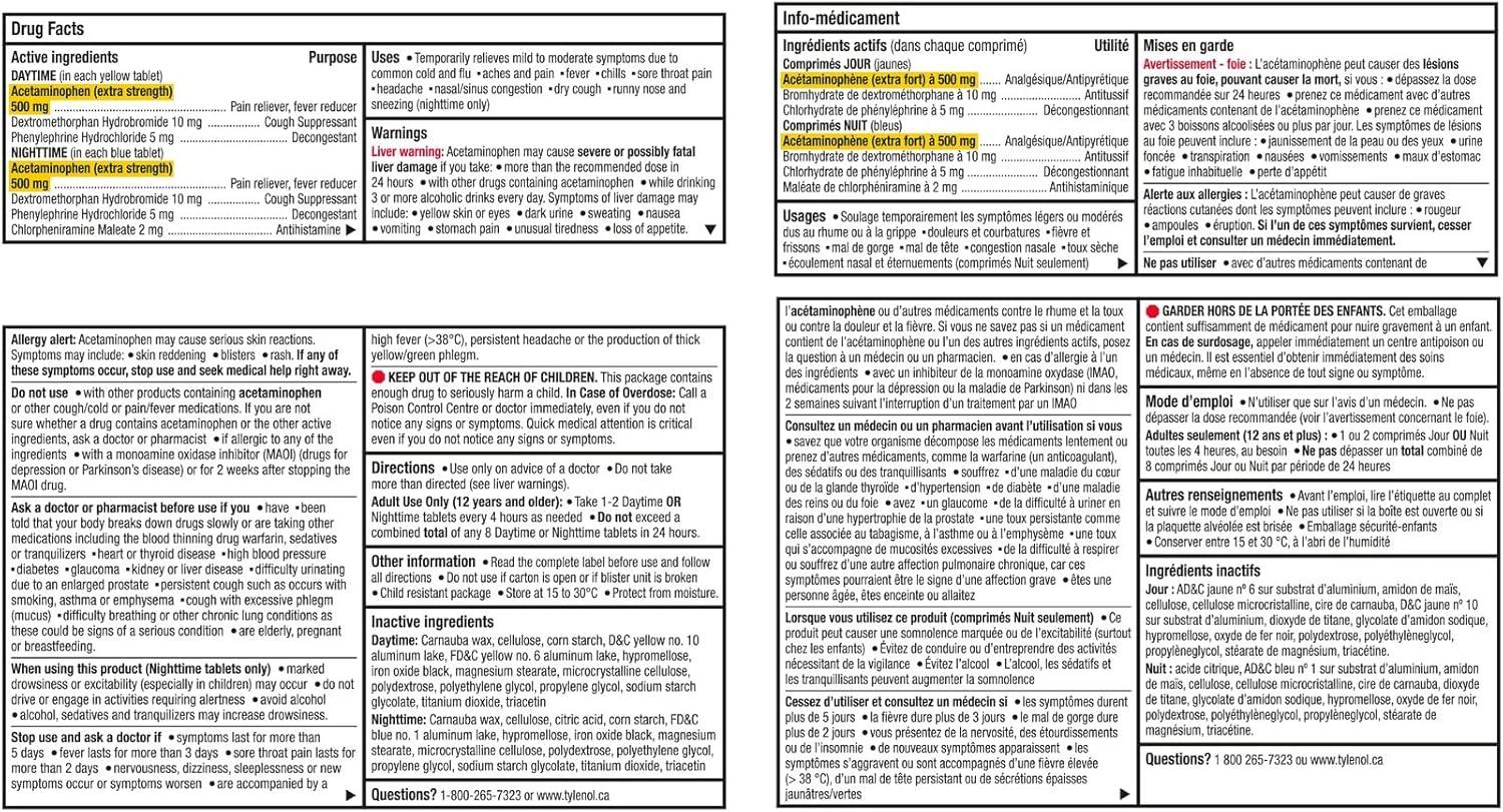 TYLENOL Extra Strength Cold eZ Tabs Relieves Cold symptoms Daytime and ...