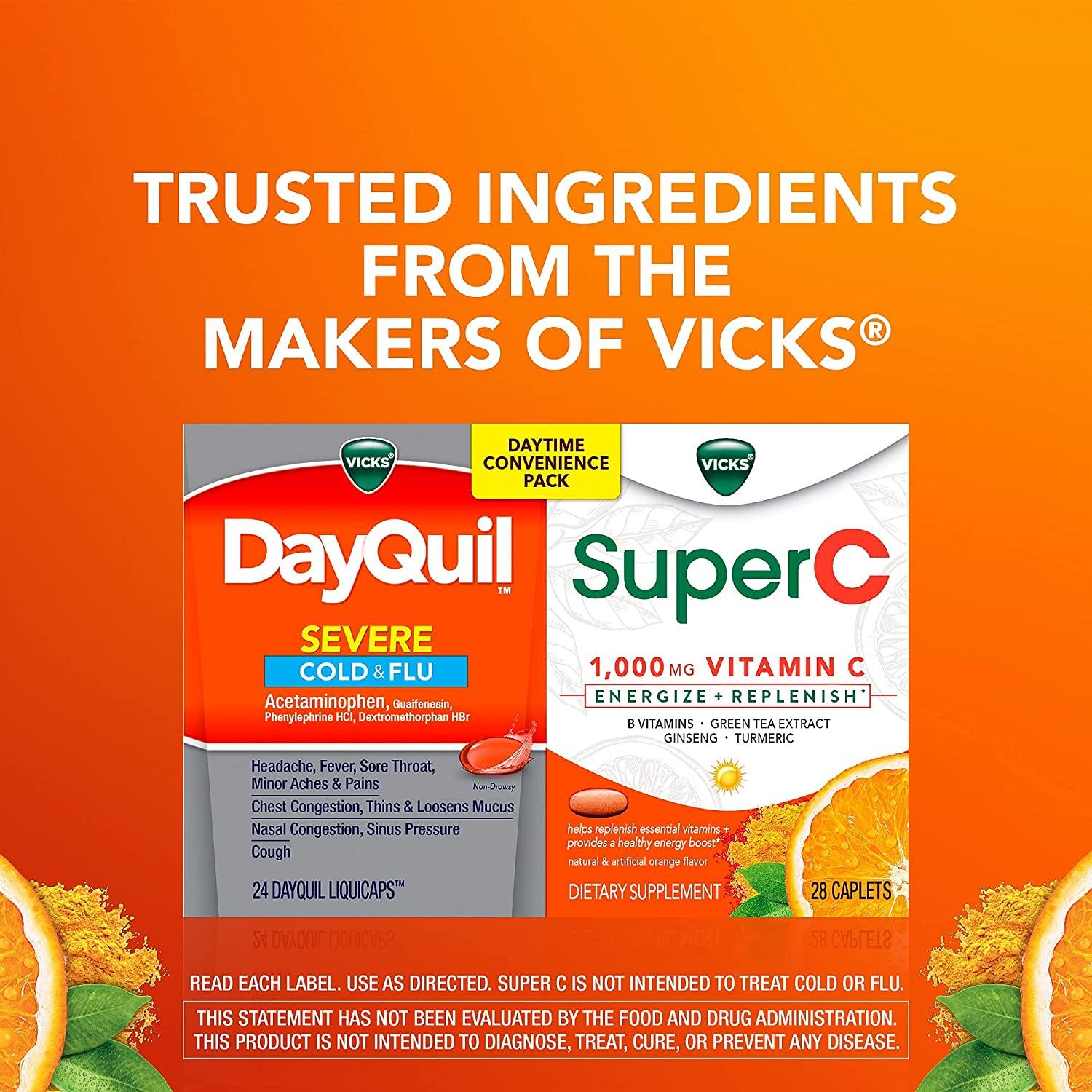 Vicks DayQuil & Super C Pack - Max Strength Cold & Flu Relief with ...