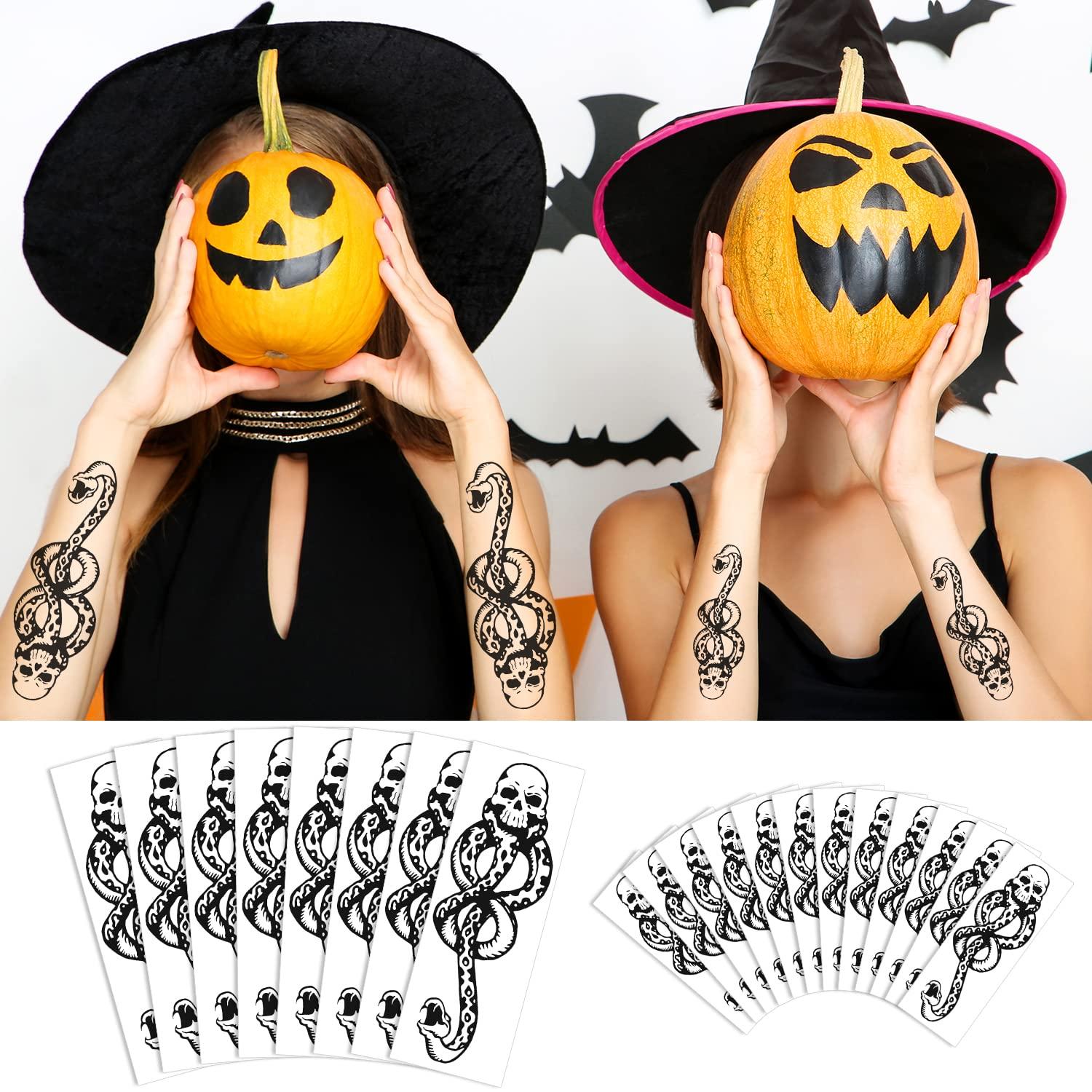 Zayvor Halloween Death Eater Tattoo Set - Mamba Skull Snake Temporary ...