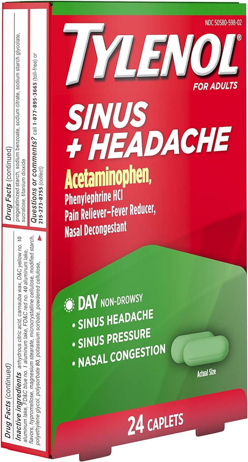 Tylenol Sinus + Headache Non-Drowsy Daytime Caplets 24 ct - Fast Relief ...