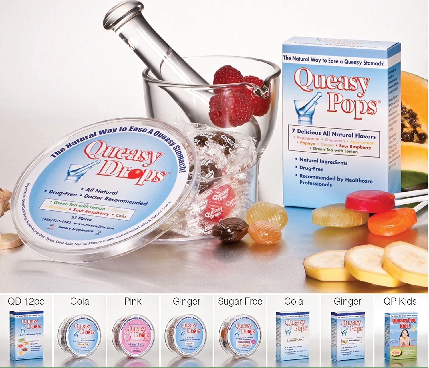 Three Lollies Queasy Pops Variety Pack - 7 Count Nausea Relief | Buy ...