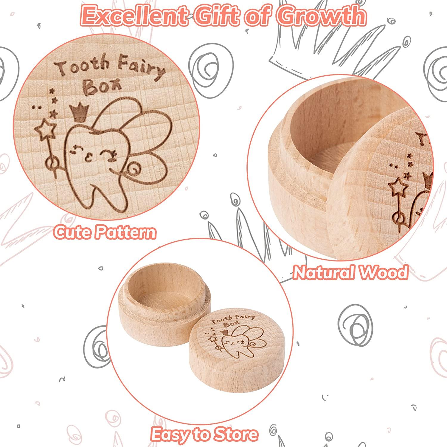 2Pcs Girl's Wooden Tooth Fairy Keepsake Box Set - Cute Baby Tooth ...