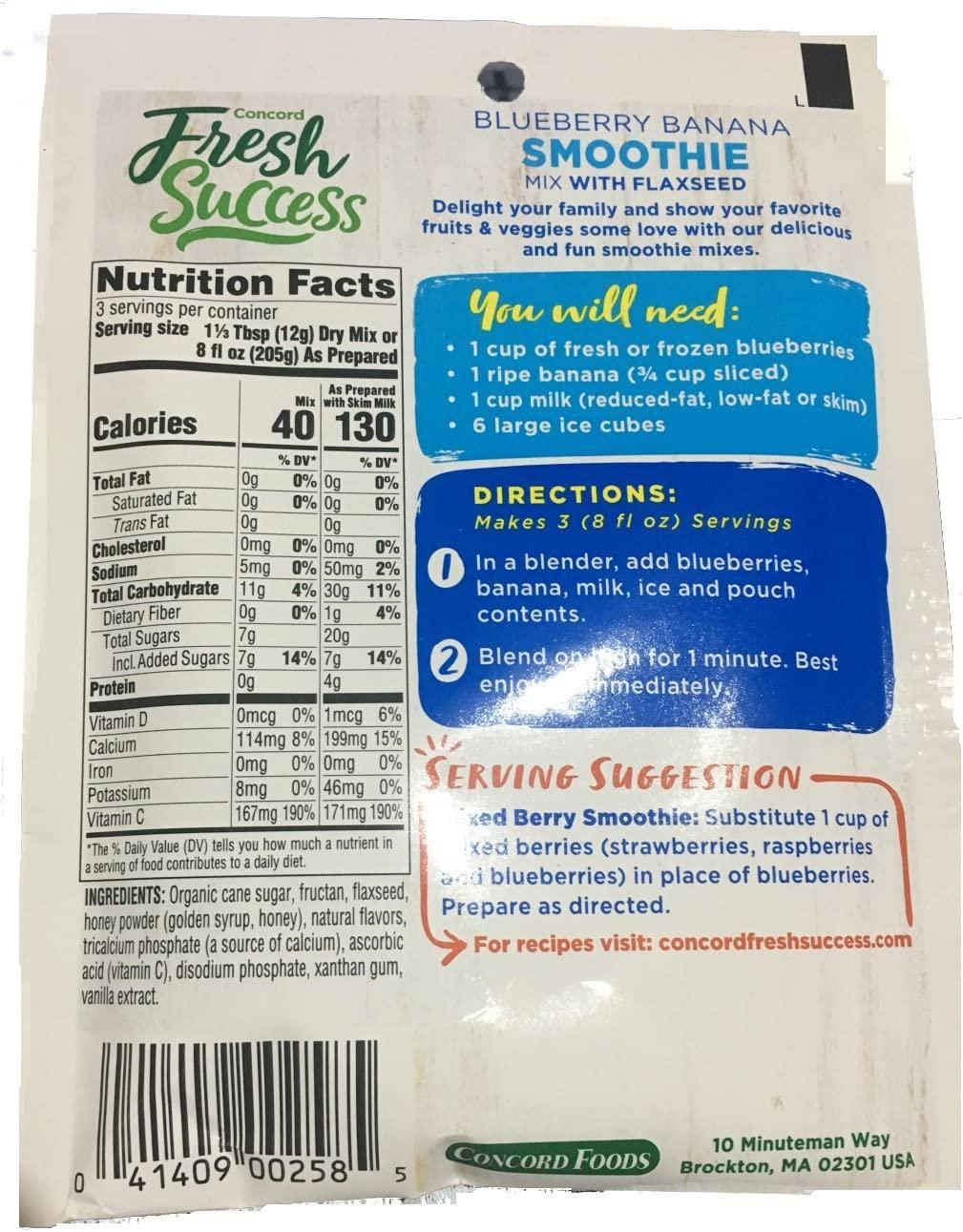 Concord Blueberry & Banana Smoothie Mix with Flaxseed - 4 Pack, 1.3 oz ...