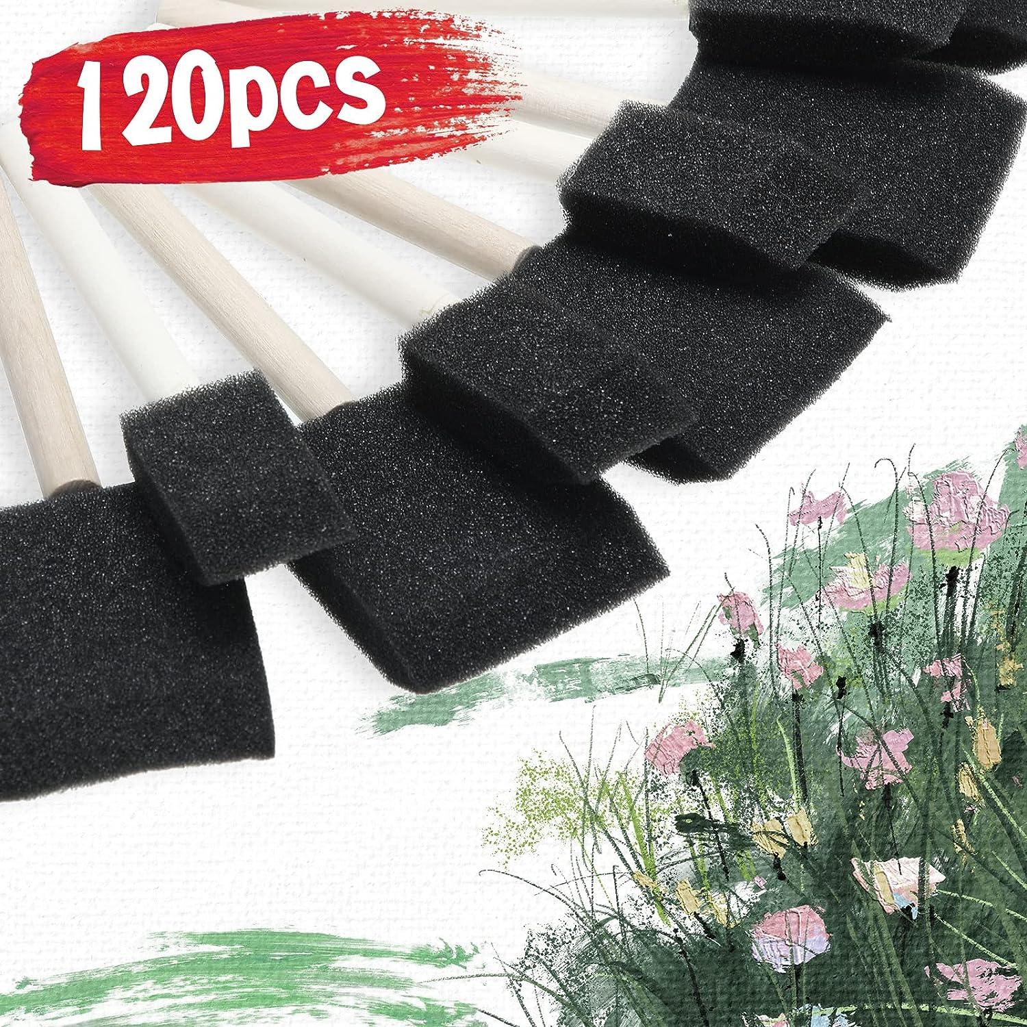 120 Pcs Foam Paint Brushes Bulk - 1 Inch and 2 Inch Black Sponge Brushes for Painting - Wood ...
