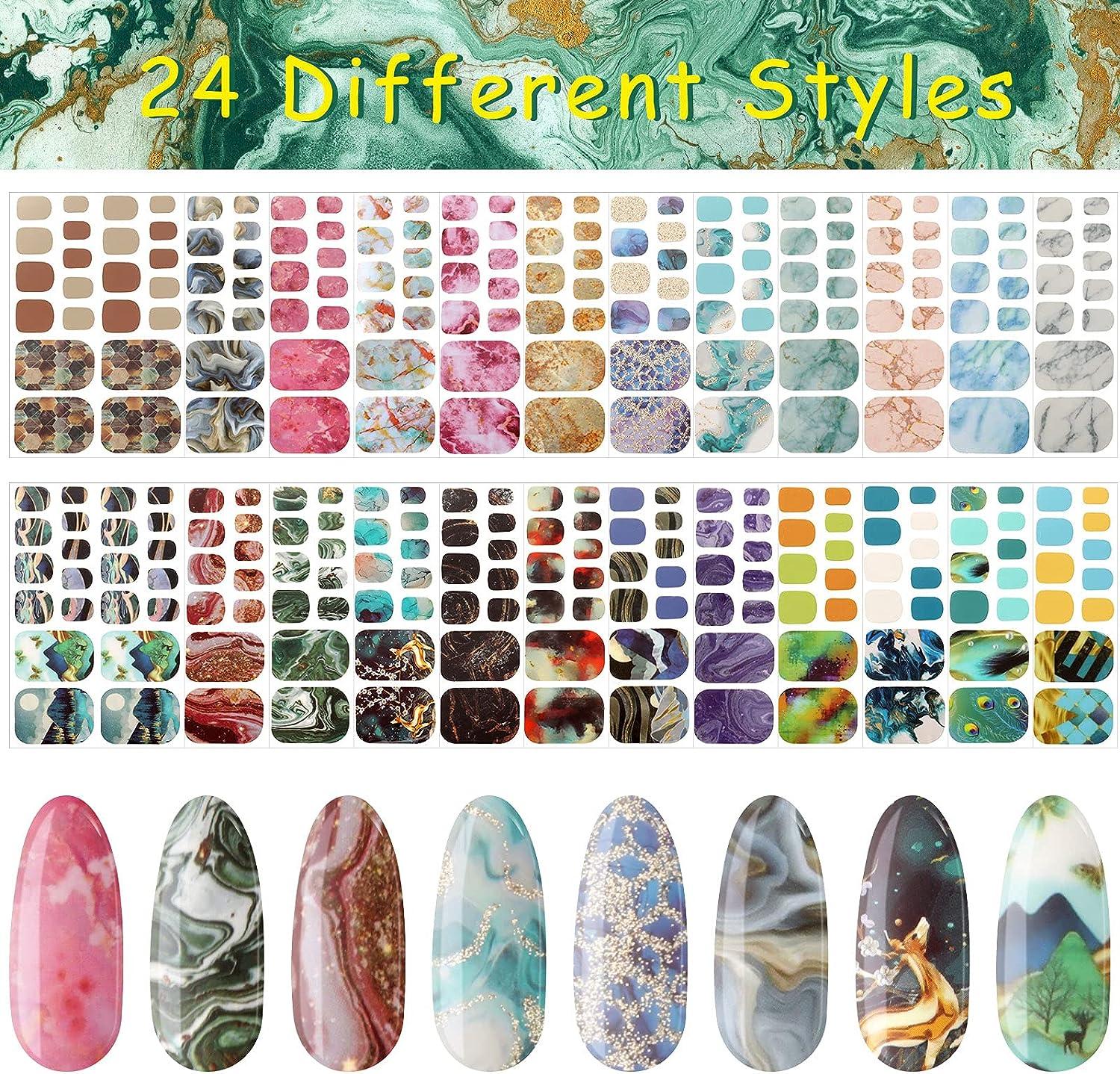 Colorful Marble Full Wraps Toenail Polish Stickers - 528 Pieces, 24 ...