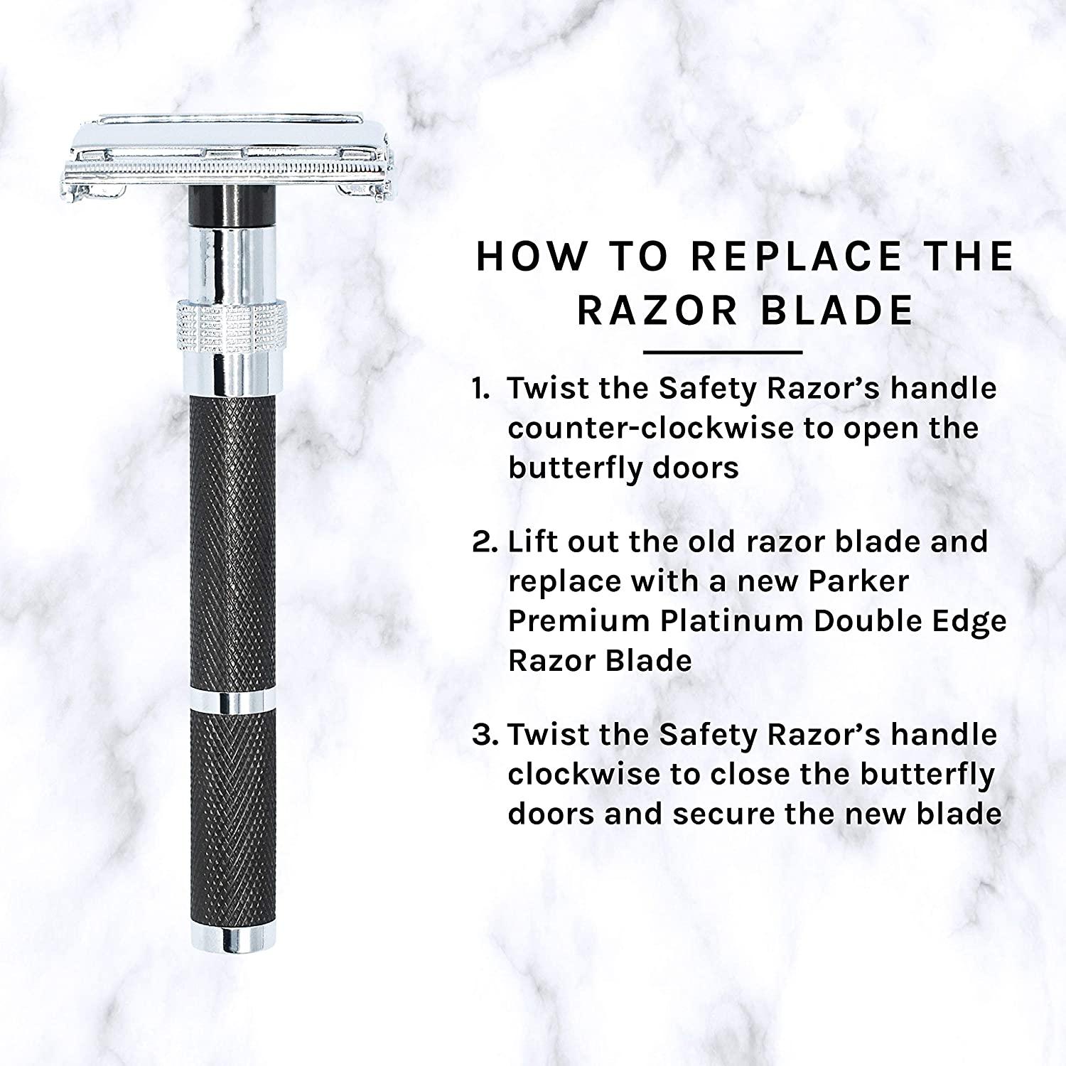 Parker 96R Long Handle Butterfly Safety Razor + 5 Premium Platinum ...
