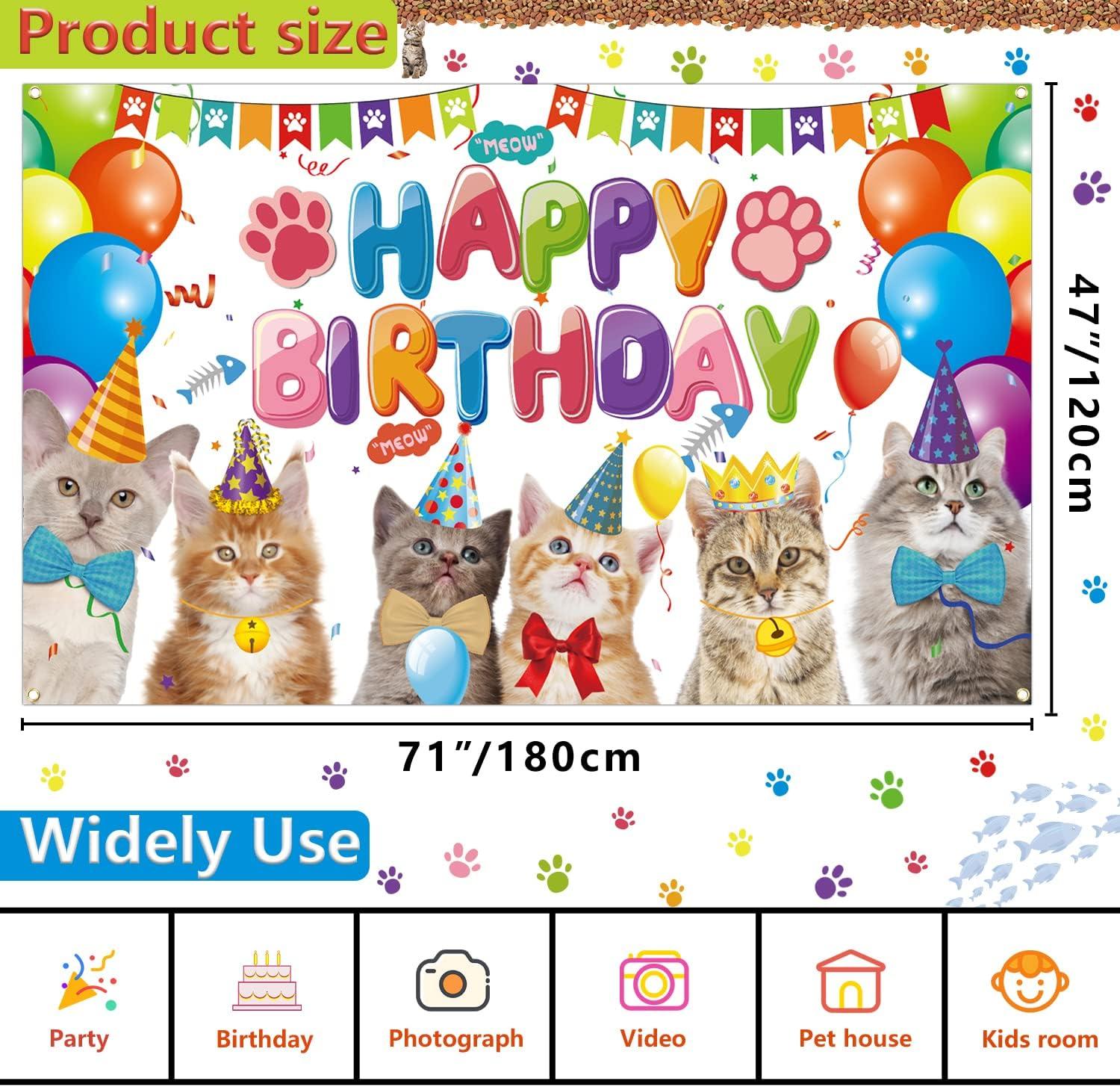 Cat Happy Birthday Backdrop Cat Birthday Party Decorations Kitten ...