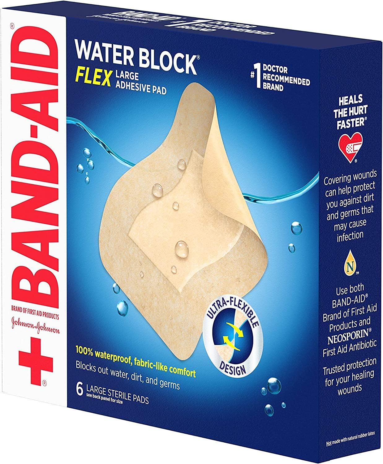 Band-Aid Water Block Flex Large Adhesive Pads - 100% Waterproof ...