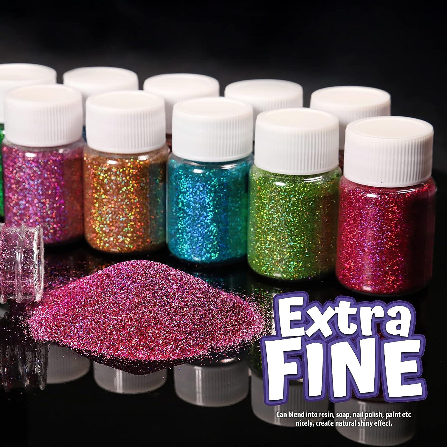 LEOBRO Holographic Fine Glitter Powder - 15 Colors for Resin Jewelry ...