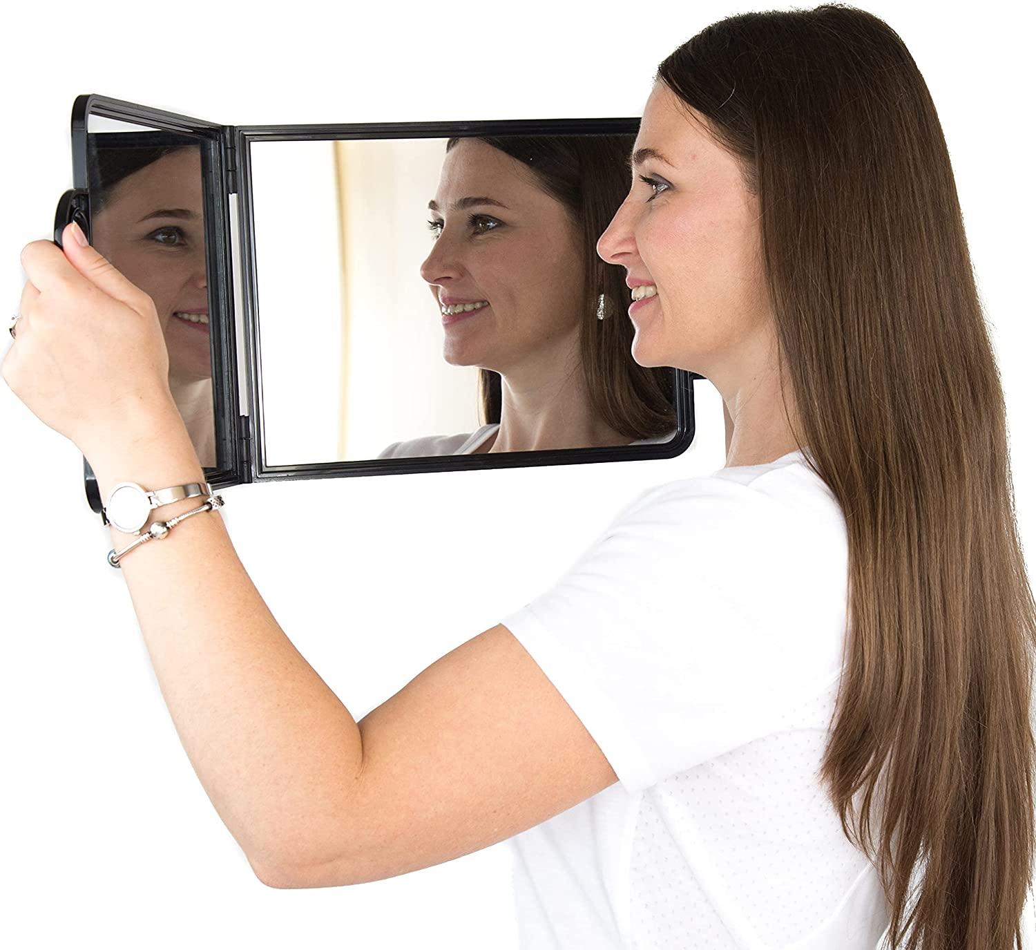 Large Folding Double Handle Handheld Mirror - Salon Haircut Mirror ...