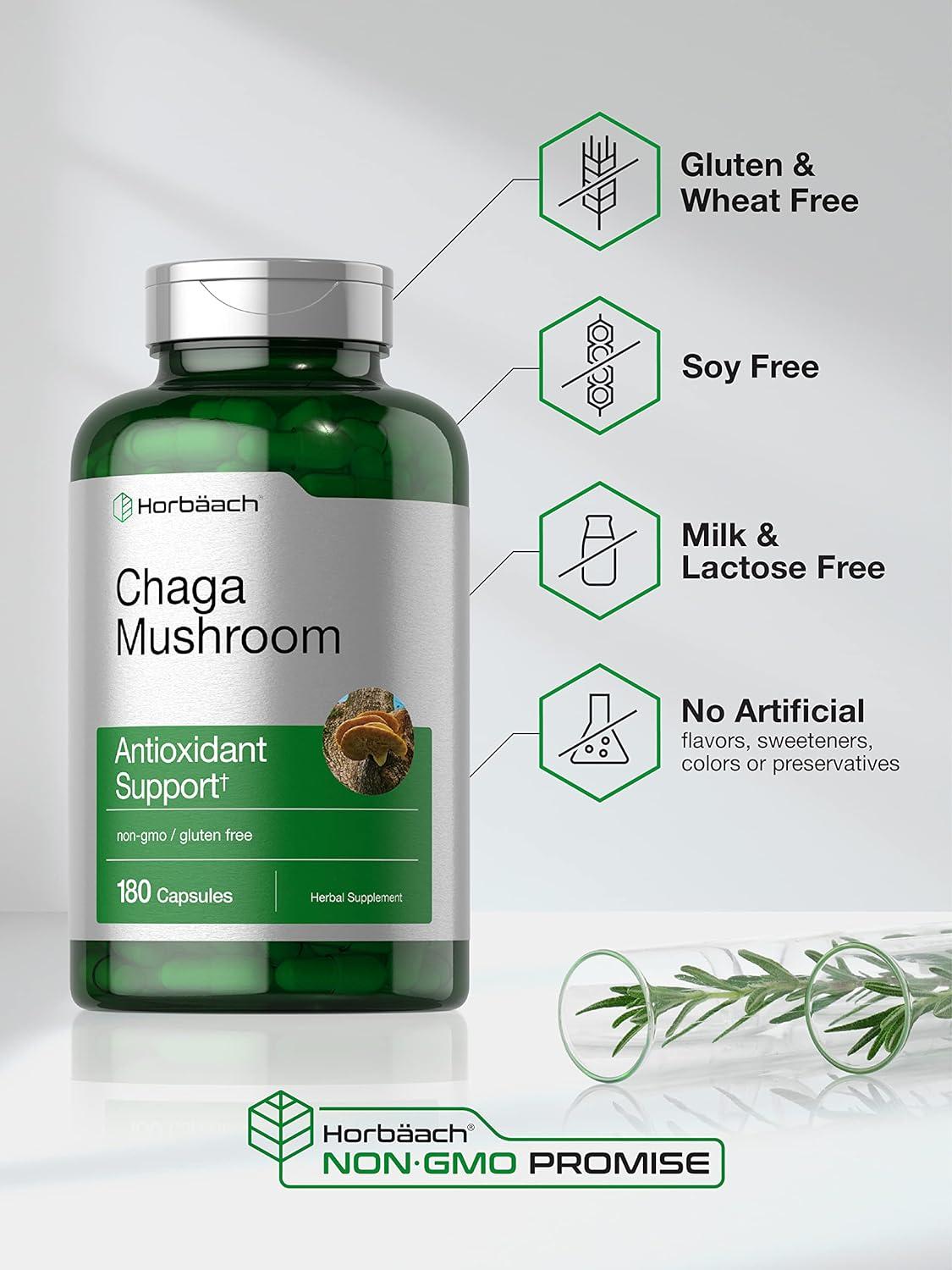 Chaga Mushroom Capsules 180 Count - Non-GMO & Gluten Free Supplement by ...