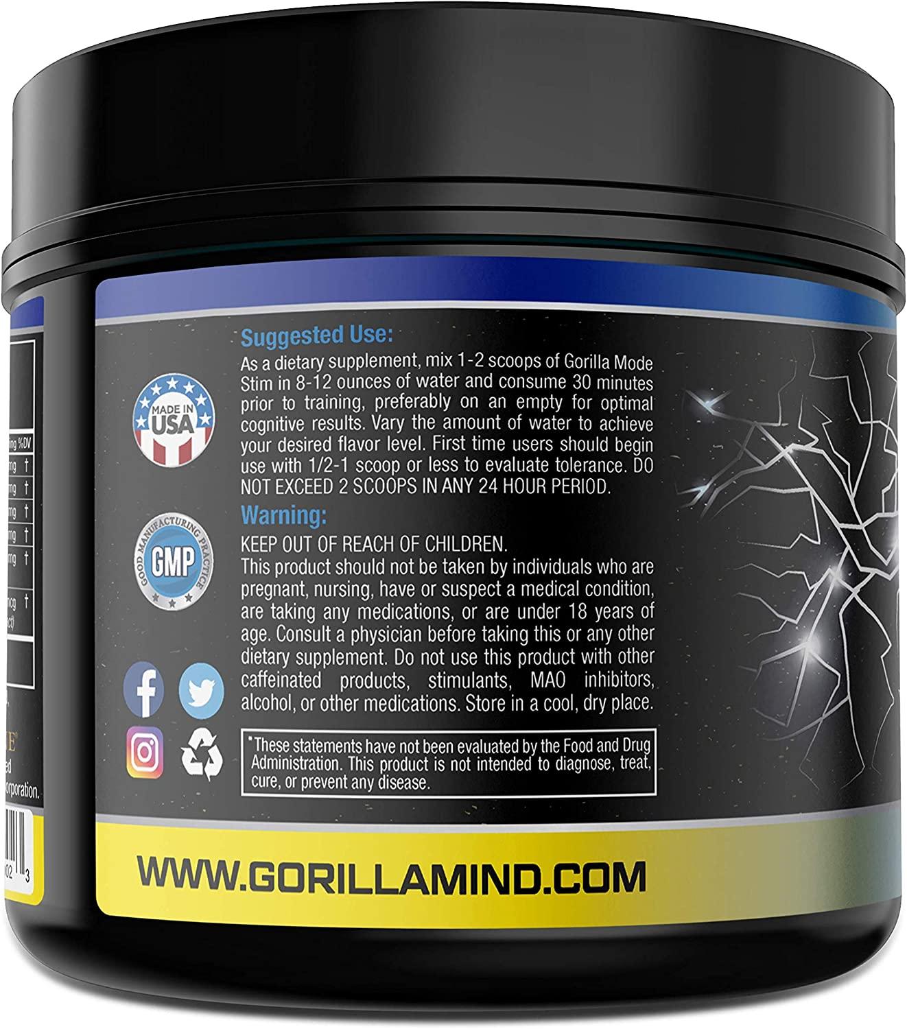 Gorilla Mode Stim Energy Pre-Workout Formula - Intense Focus & Clean ...