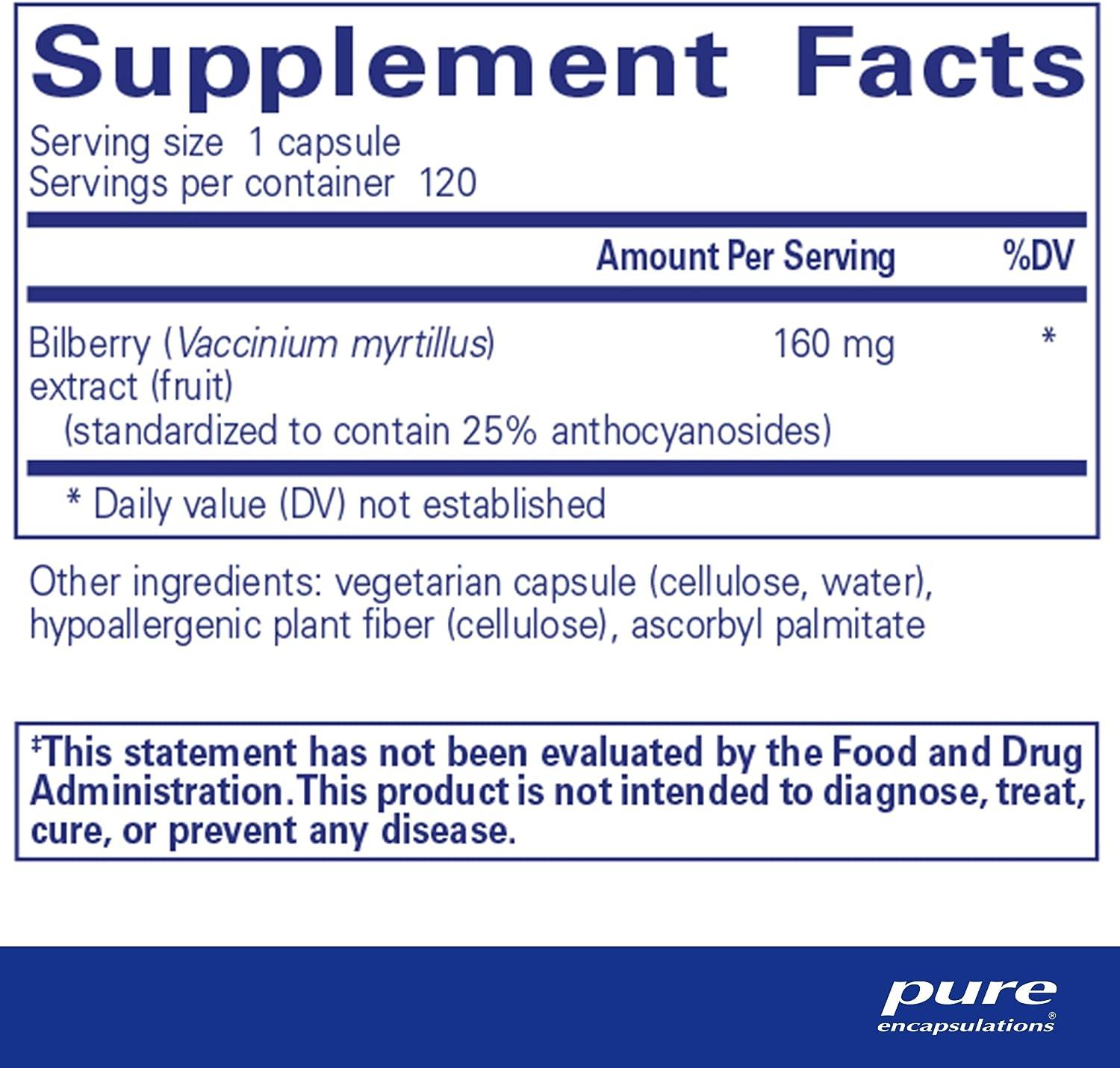 Pure Encapsulations Bilberry 160mg | Visual and Vascular Support | 120 ...