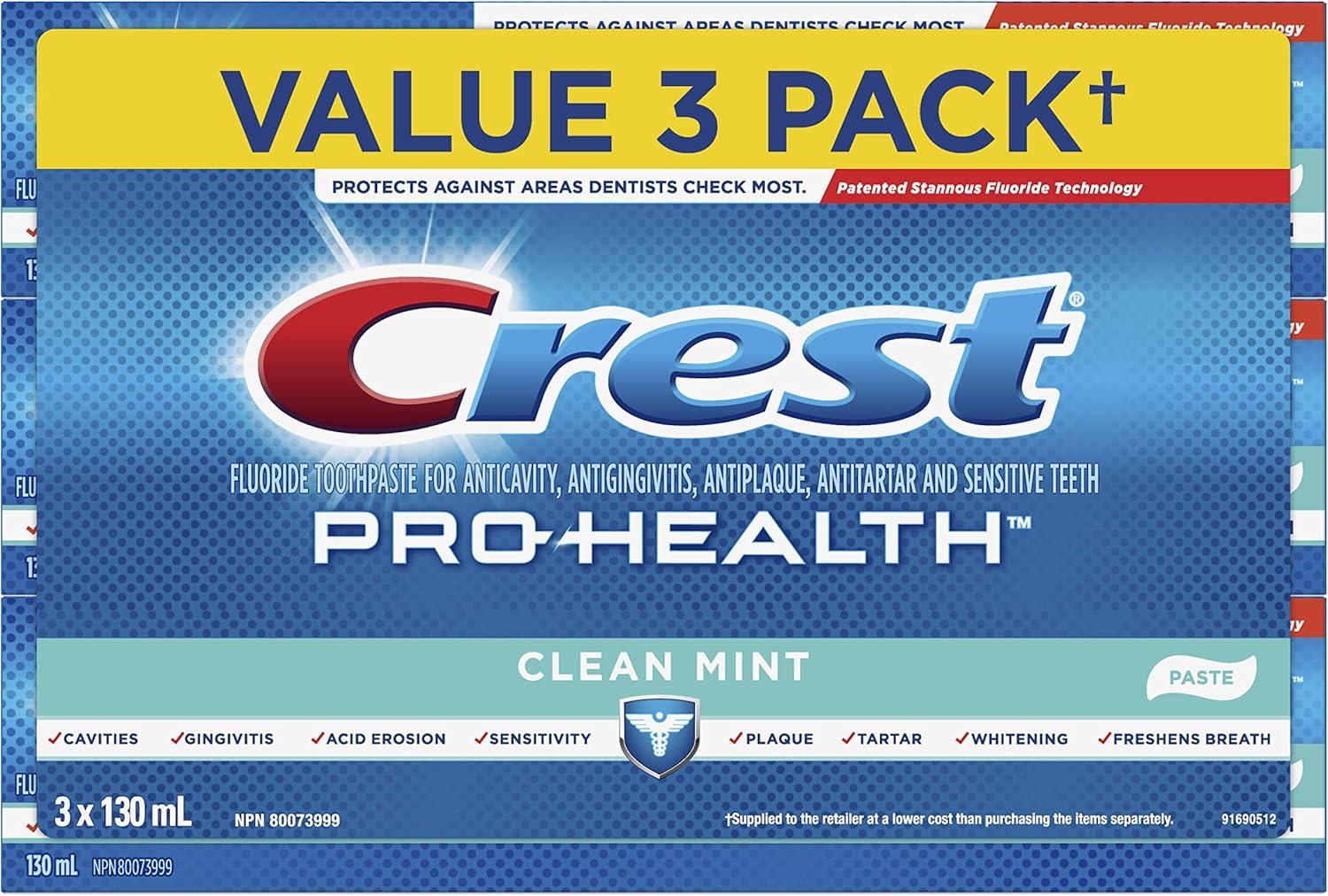 Crest Pro-Health Toothpaste Smooth Formula Clean Mint 130 mL (Pack of 3 ...
