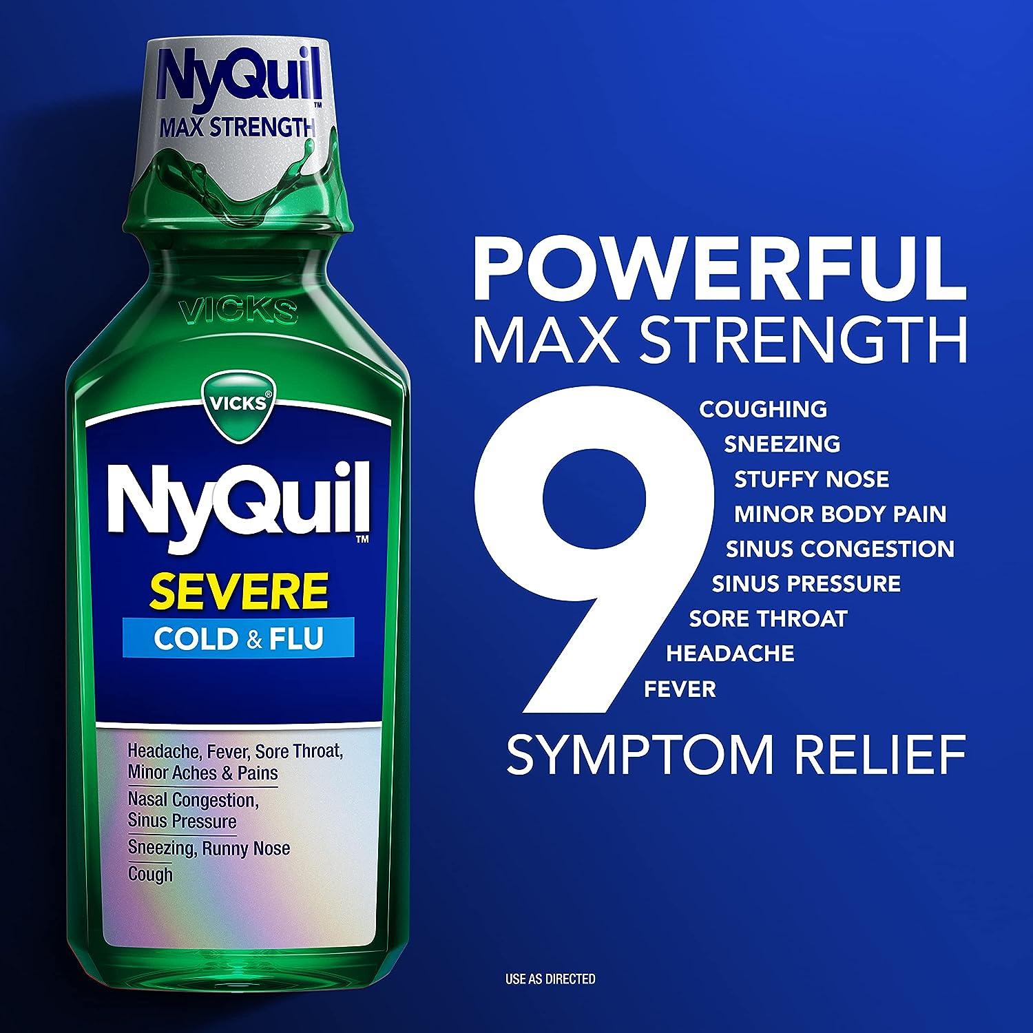 Vicks NyQuil SEVERE Cold and Flu Relief Liquid Medicine - Maximum ...