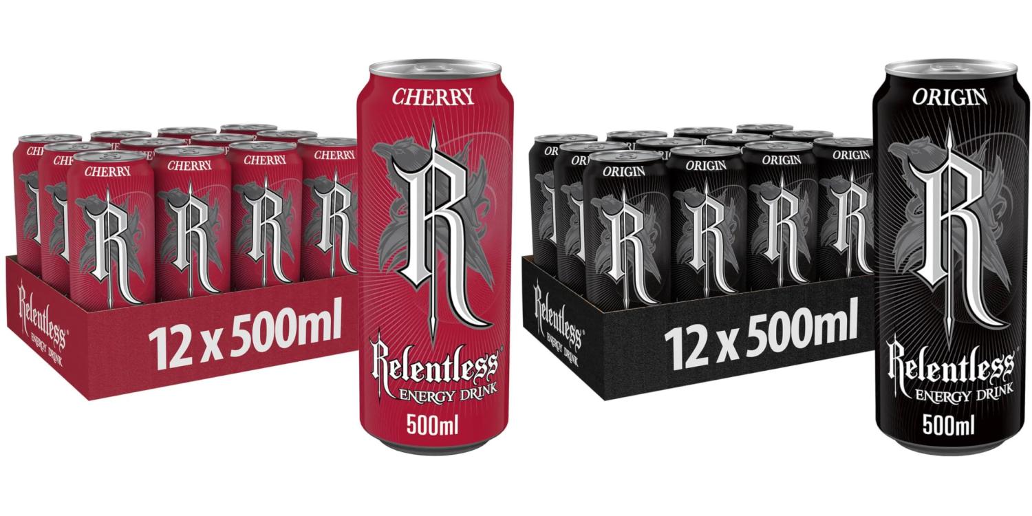 Relentless Energy Drinks 24 Pack 500ml (12 Cans Cherry & 12 Cans Origin ...