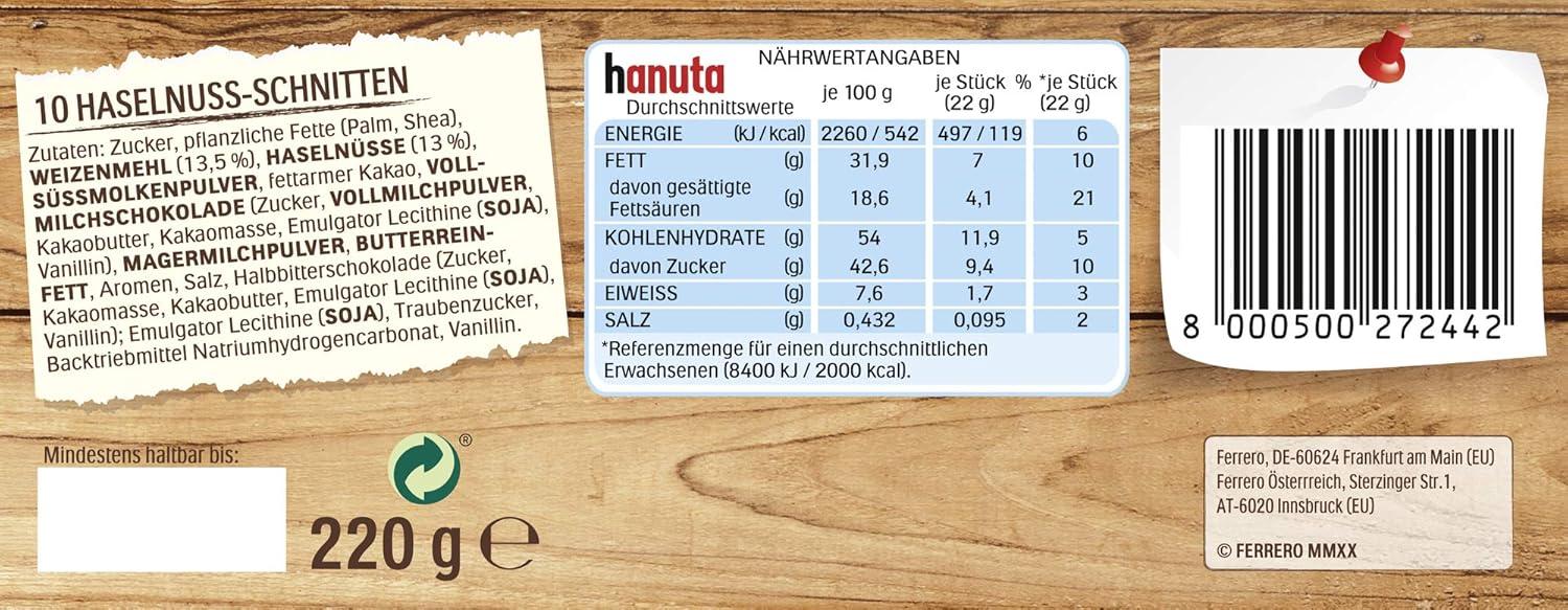 Ferrero Hanuta Wafers - 10 Pieces (220g) | Delicious Hazelnut Chocolate ...