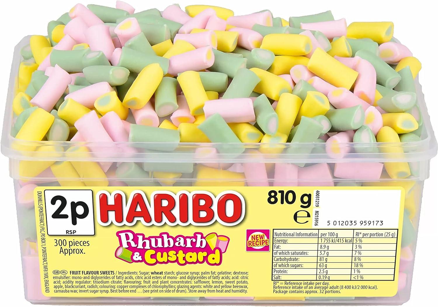 Haribo Rhubarb and Custard Sweets Tub - 810g Fruit Flavoured Soft Candy ...