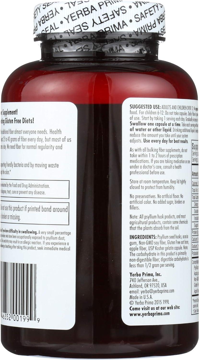 Yerba Prima Daily Fiber 625mg 180 Caplets - Natural Digestive Support ...
