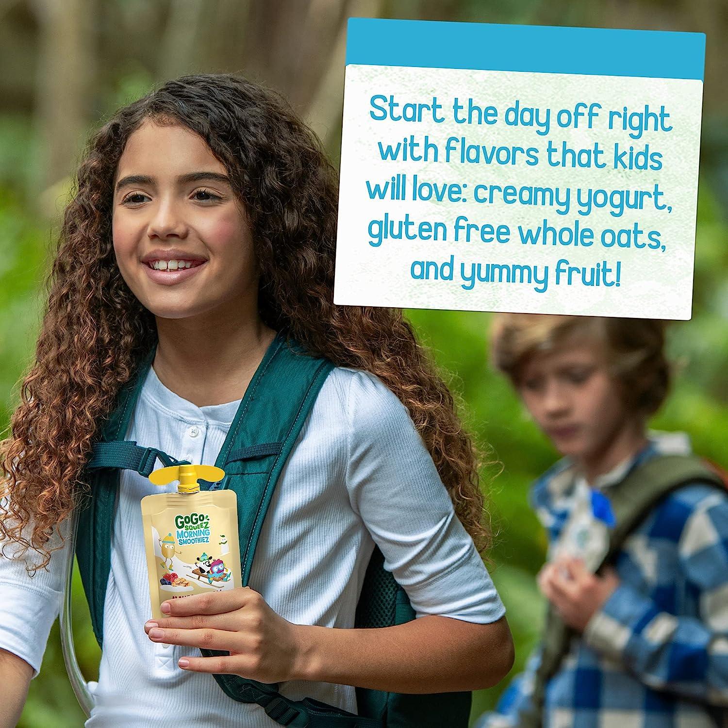 GoGo squeeZ Morning SmoothieZ Mixed Berry 3 oz. (4 Pouches) - Gluten Free Yogurt Fruit & Oat ...