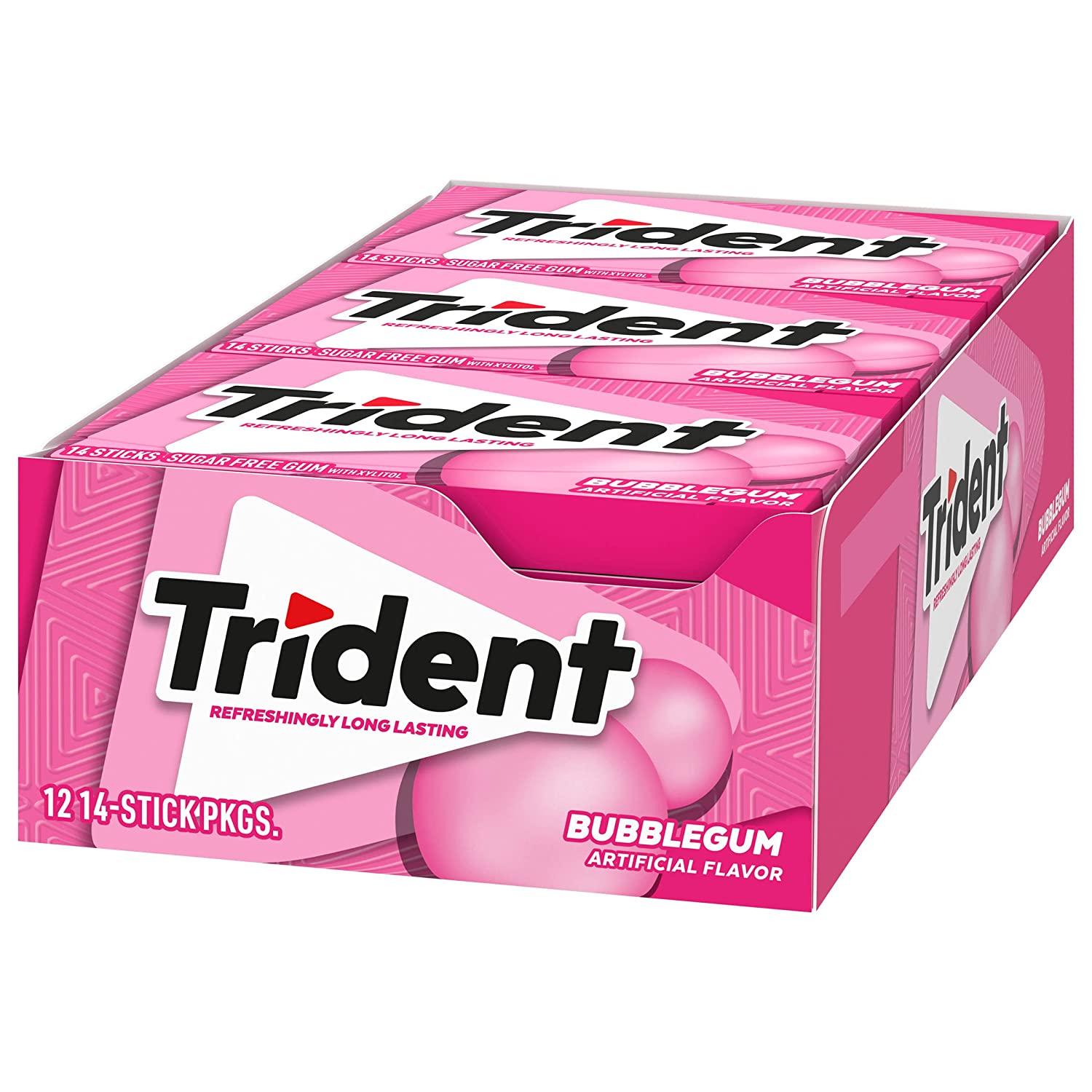 Trident Bubblegum Sugar Free Gum 12 Packs of 14 Pieces (168 Total ...