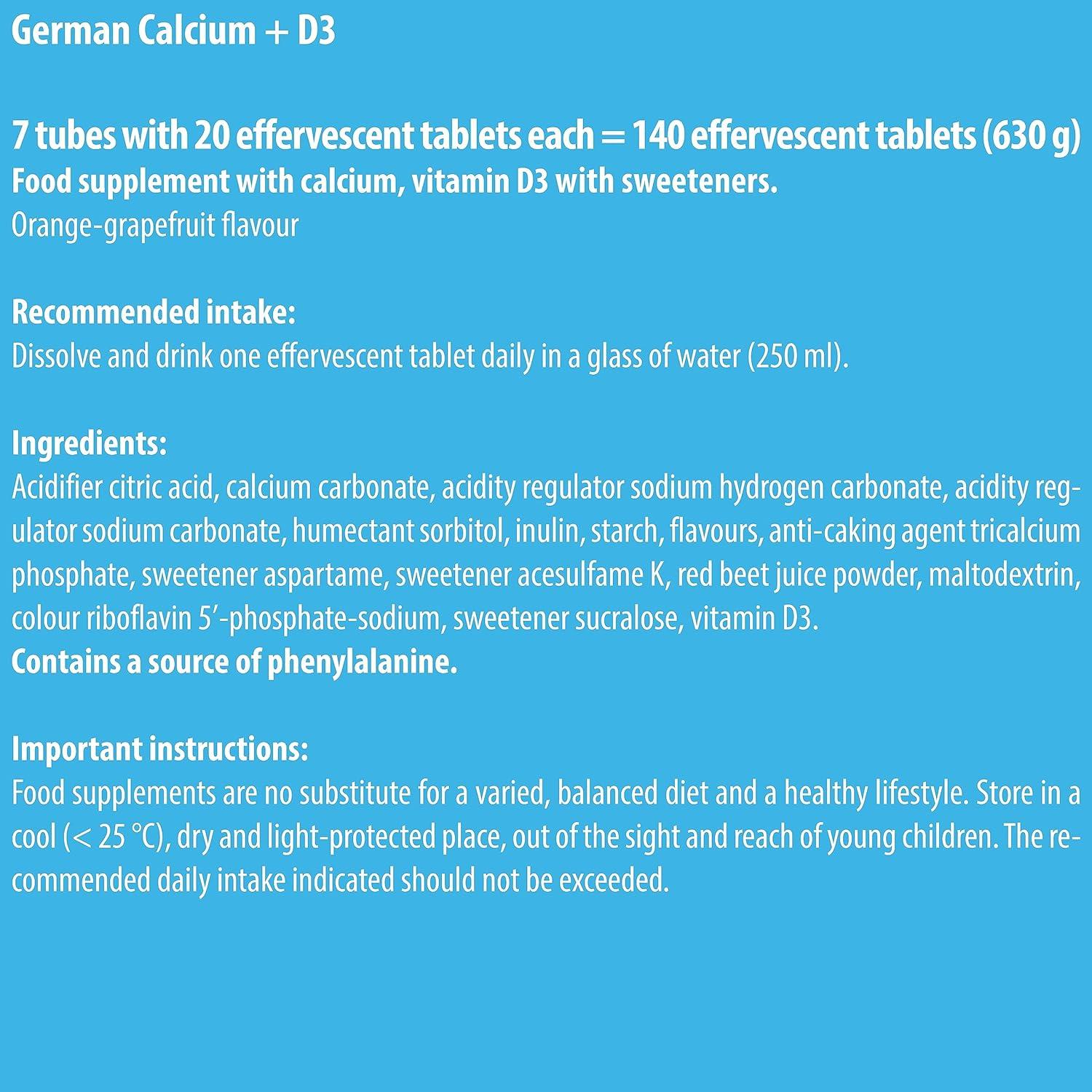 German Calcium + Vitamin D Effervescent Tablets - Orange-Grapefruit ...