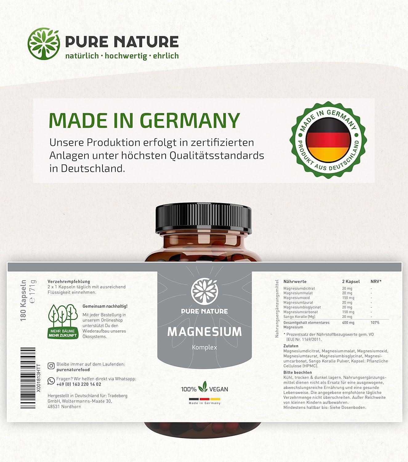 High Dose Magnesium Complex 400mg | 7-in-1 Organic Capsules | 180 Count ...