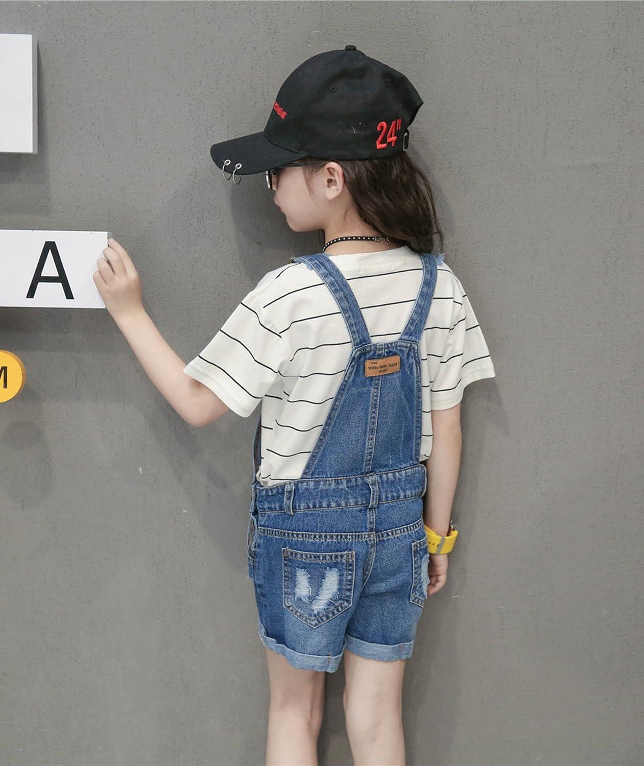 KIDSCOOL SPACE Little Girl Jean Overalls Big Ripped Denim Shortalls 3-4 ...