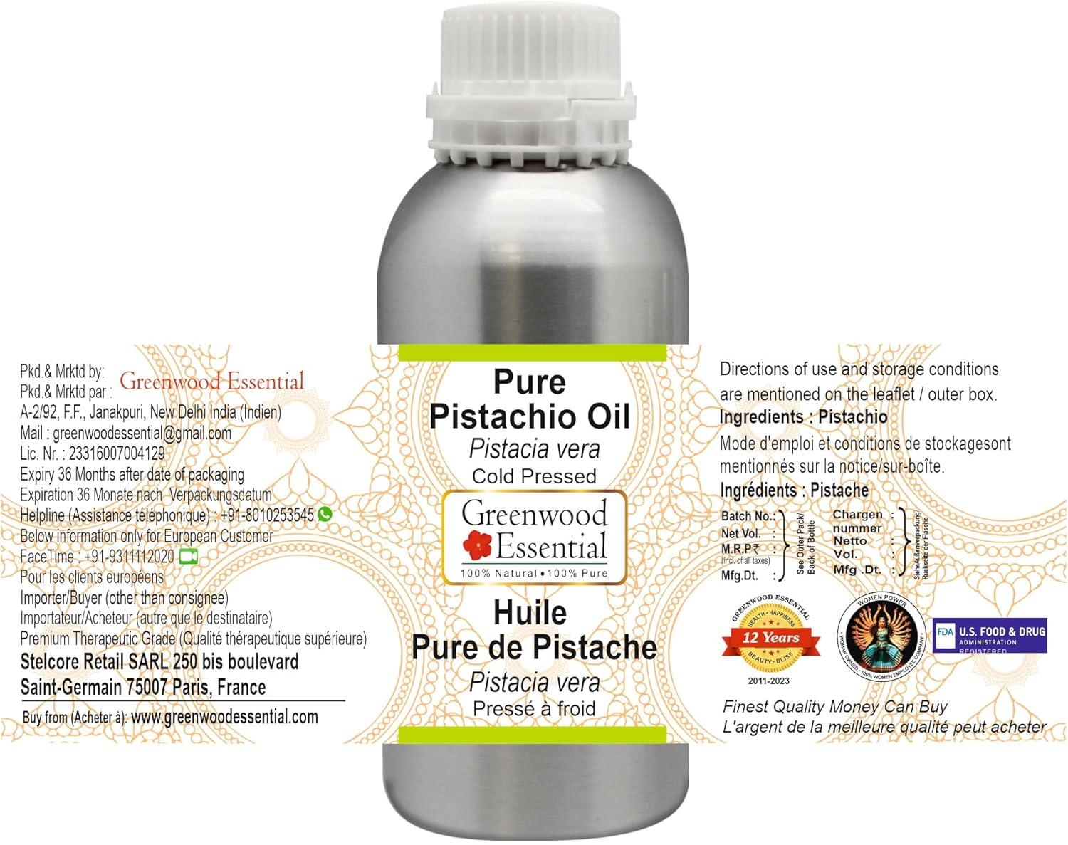 Greenwood Essential Pure Pistachio Oil 300ml - Therapeutic Grade Cold ...