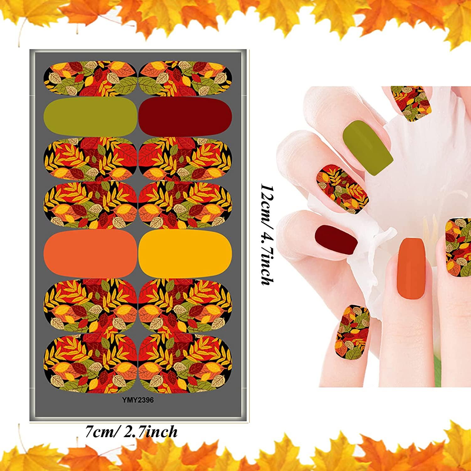 Gorvalin Maple Leaf Fall Nail Wraps - 12 Sheets | Self-Adhesive ...