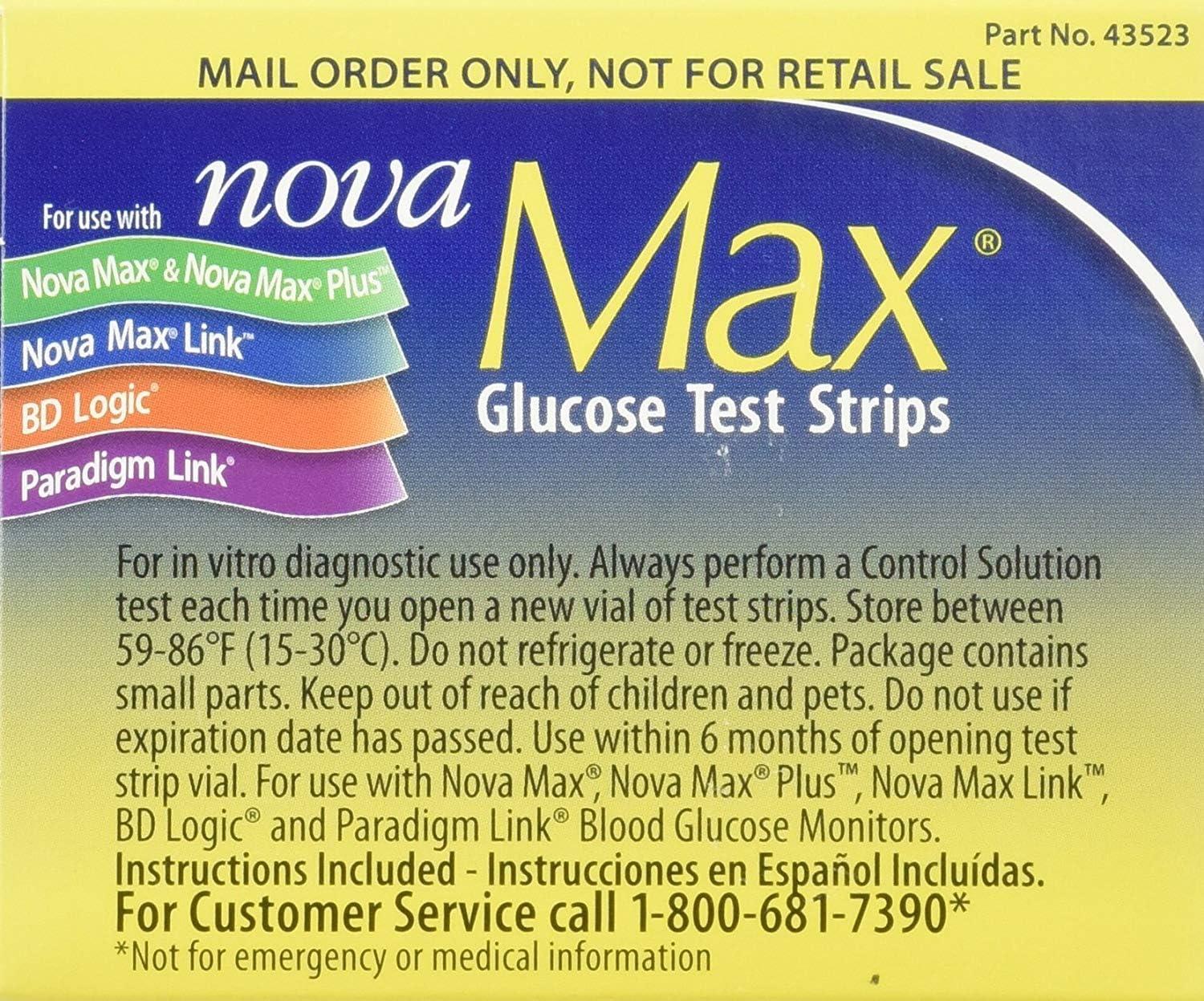NovaMax Glucose Test Strips - Box of 50 Strips | Accurate Blood Sugar ...