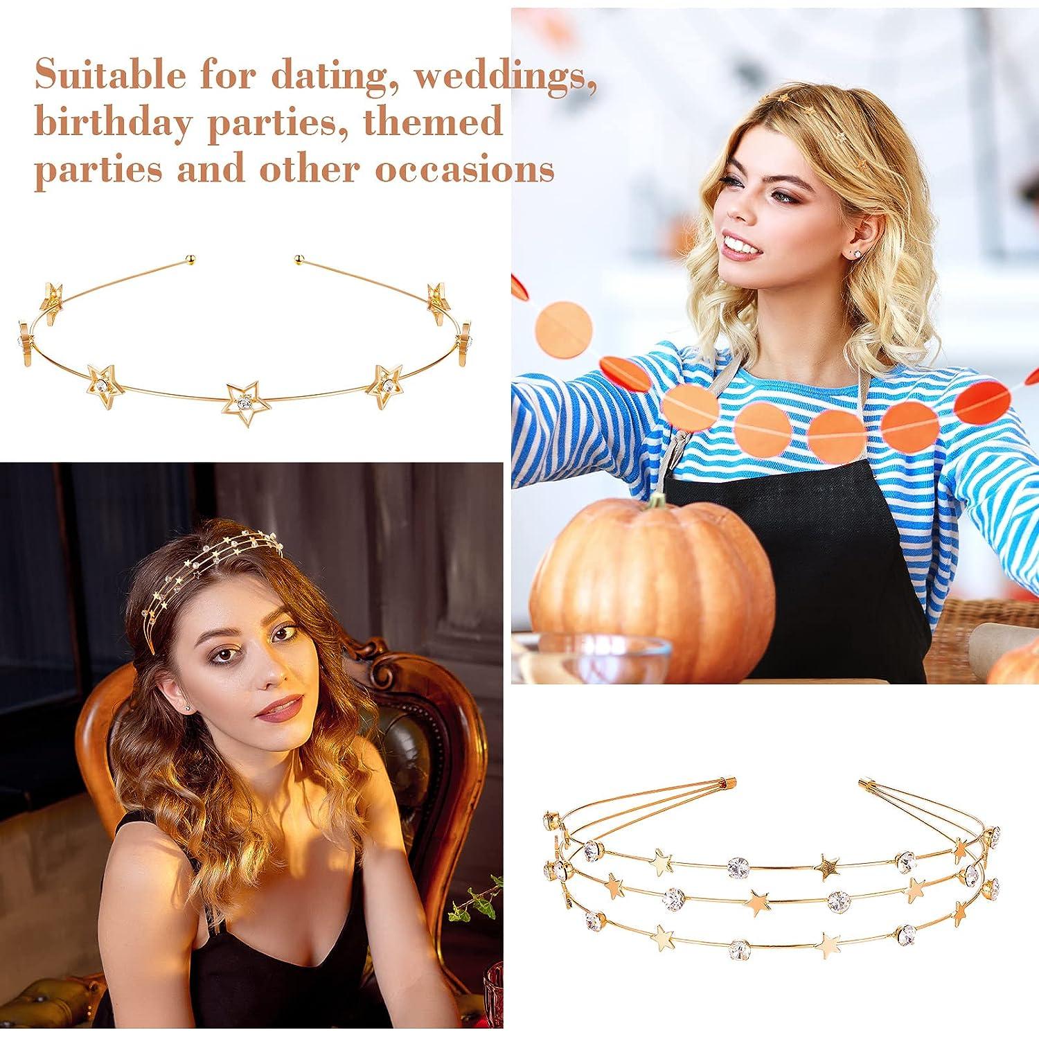 Star Headband Set - Double Wire Gold Headpiece for Wedding, Birthday ...