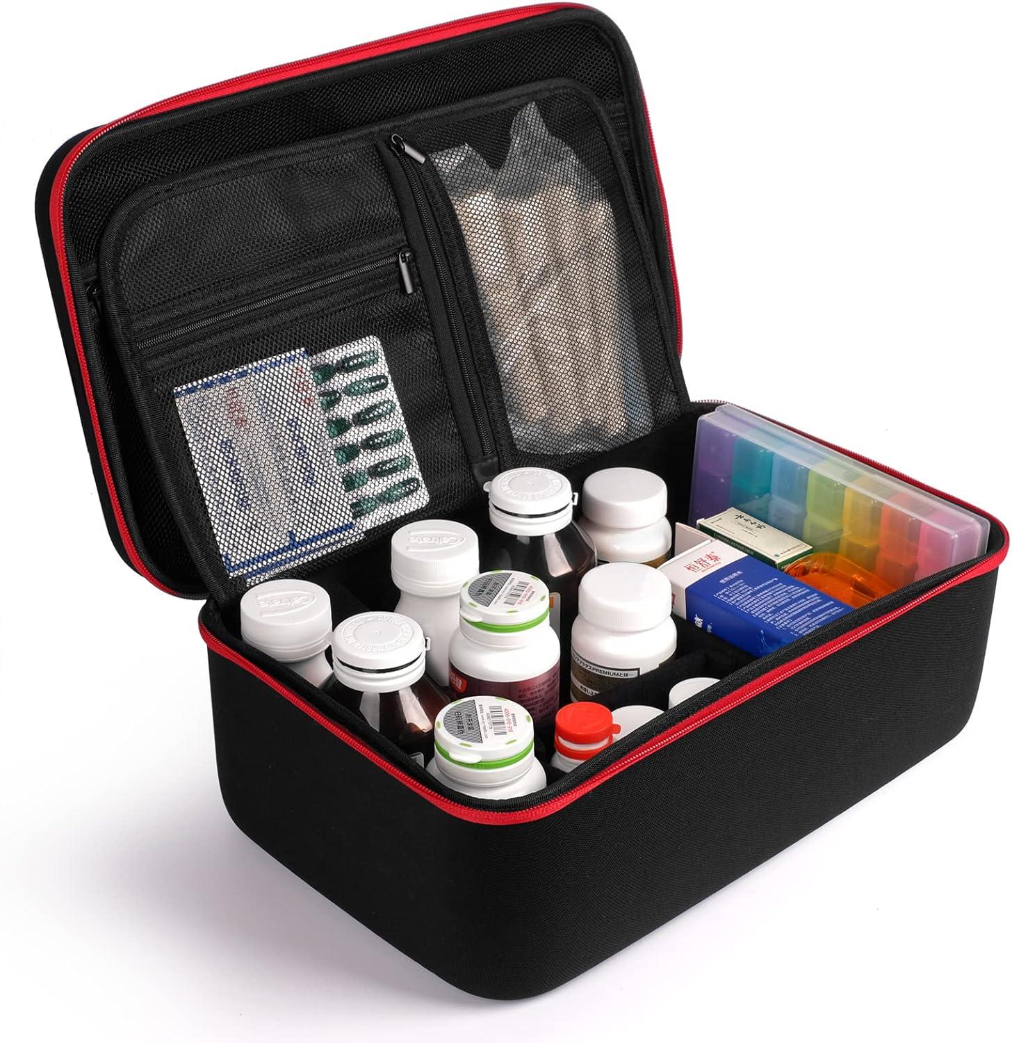 Travel Pill Bottle Organizer Case - Hard Shell First Aid Storage Box for Medication - Empty ...