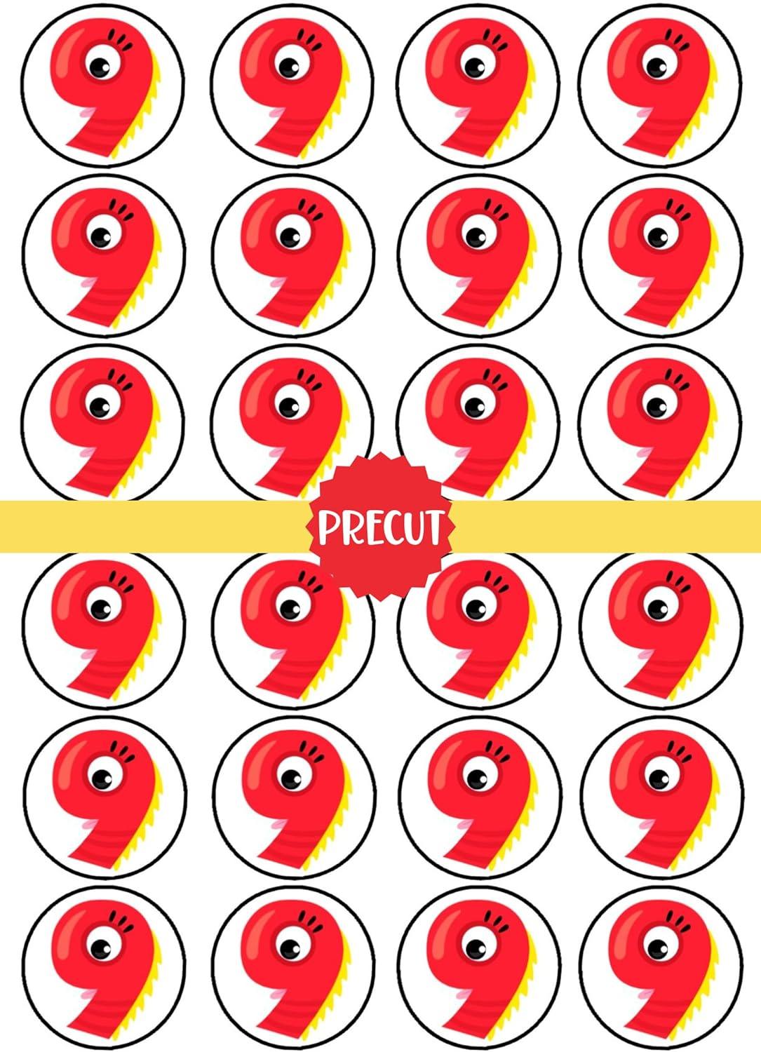 PRECUT Monster 9th Birthday Edible Cupcake Toppers - Monster Numbers ...