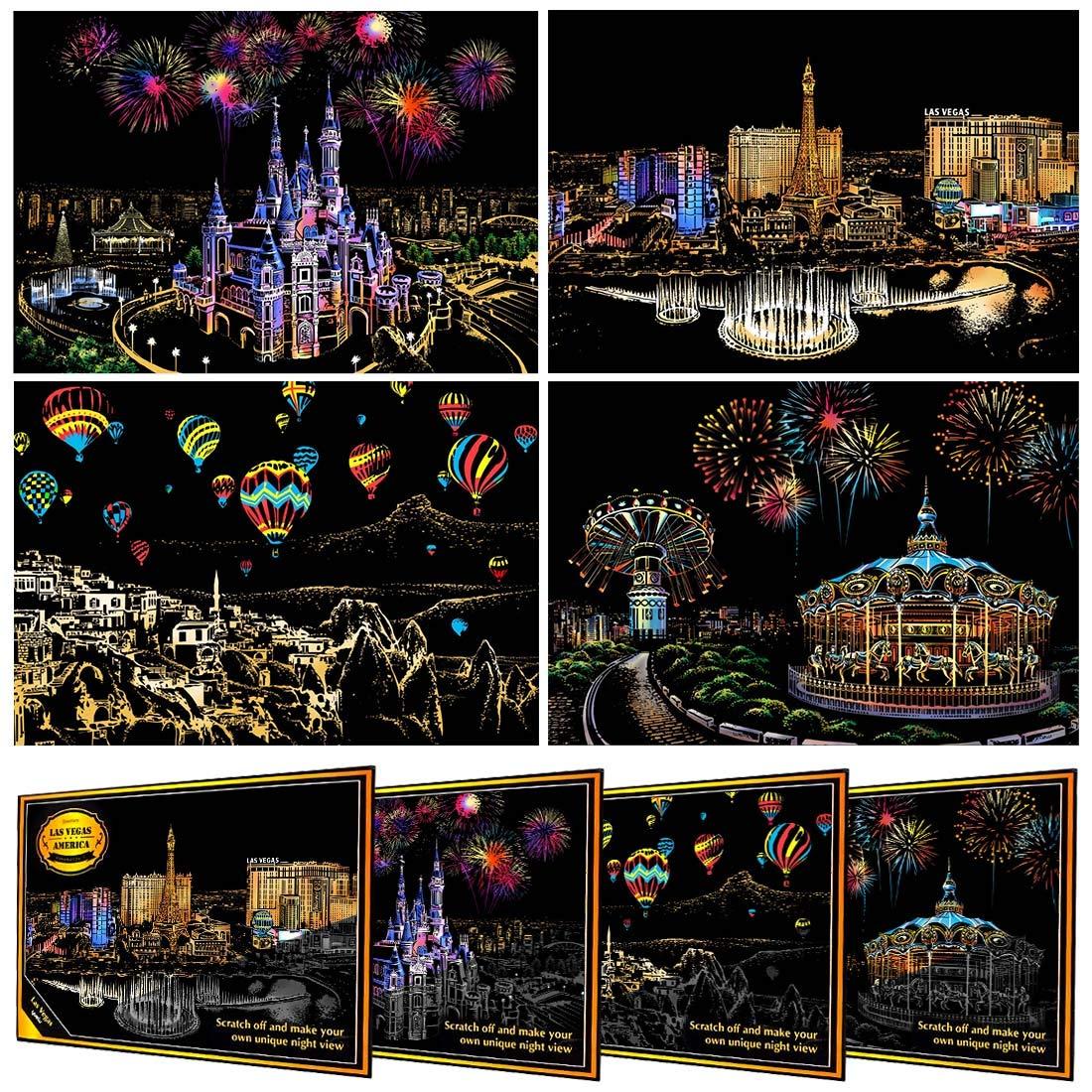 Rainbow Scratch Paper Sketch Pads - 4 Pack Night View Scratchboard for ...
