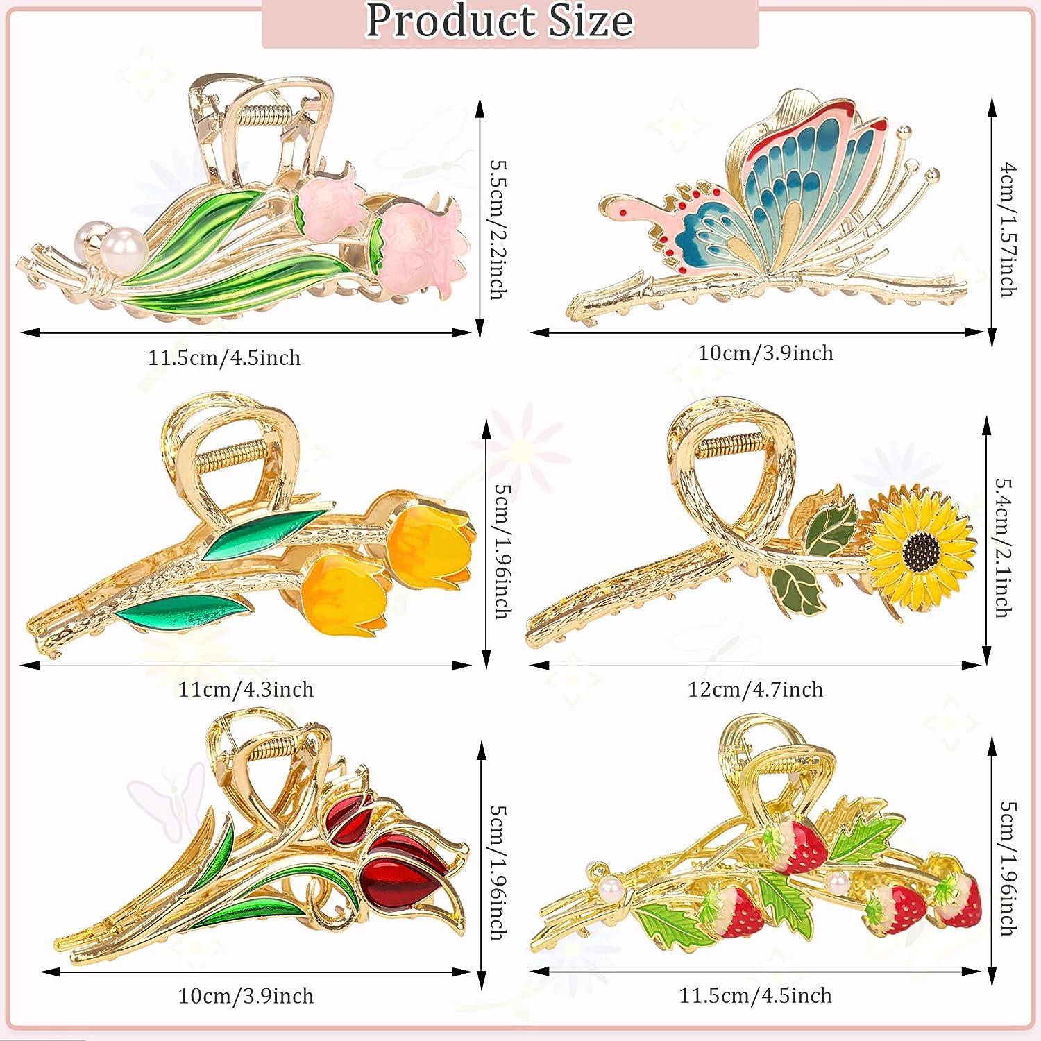 6 Pcs Large Metal Flower, Tulip, Strawberry & Butterfly Hair Claw Clips ...