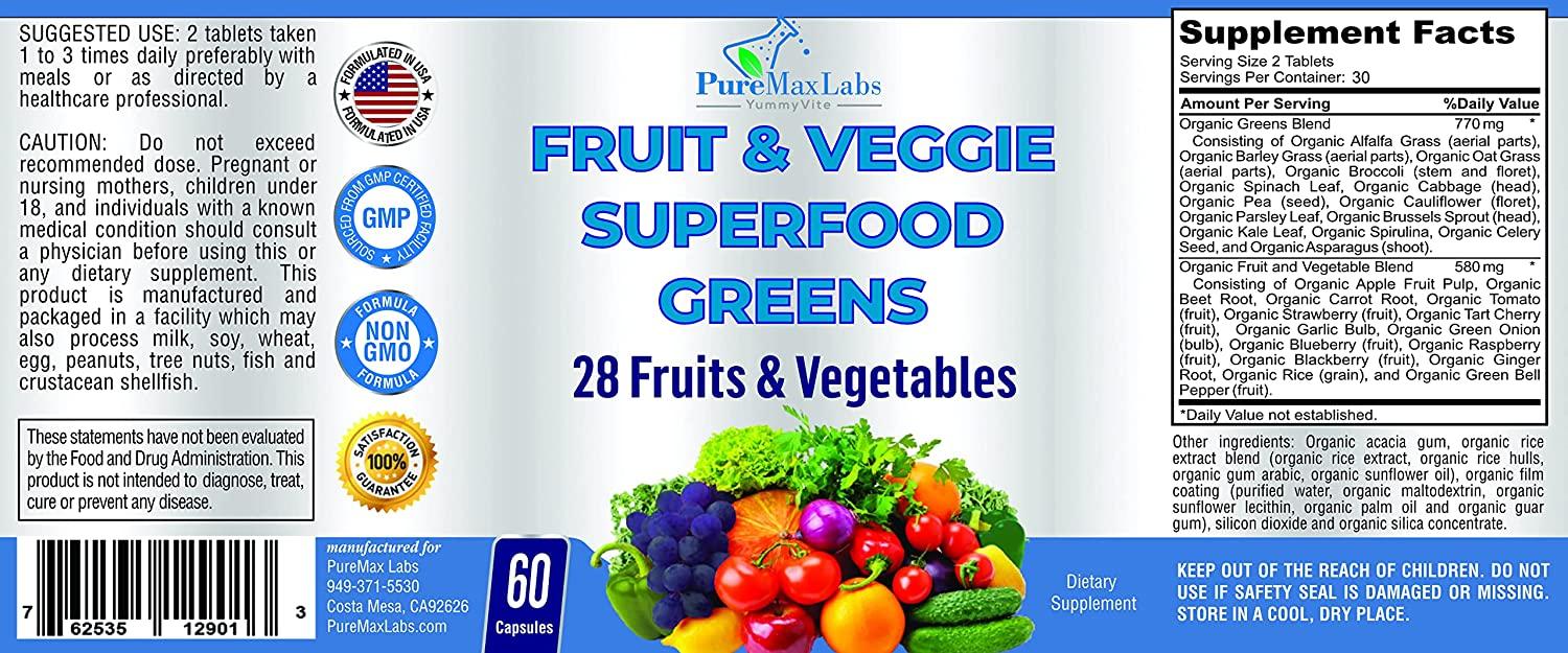 Fruit and Veggie Superfood Greens - 28 Fruits & Vegetables, Antioxidant ...