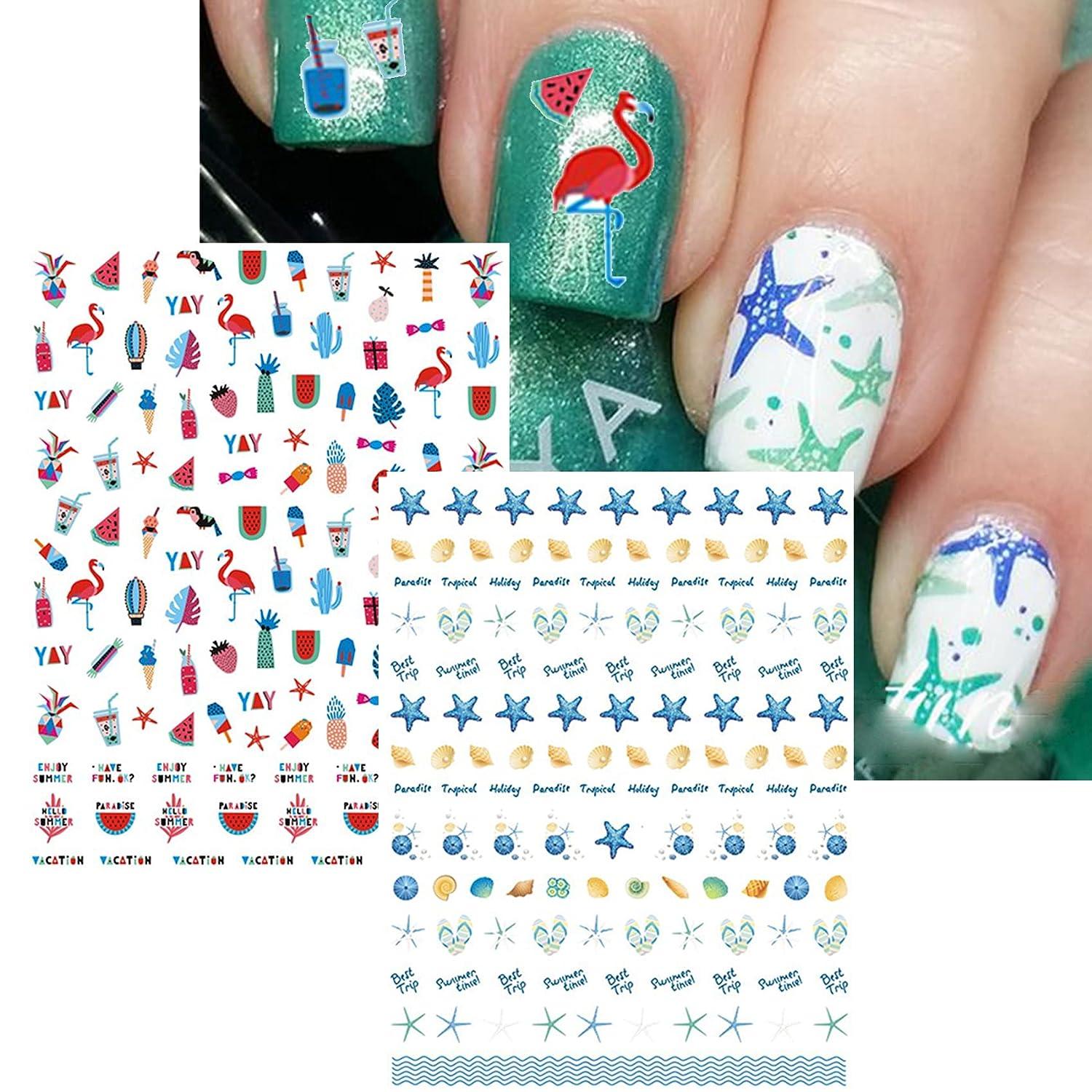 TailaiMei Summer Nail Decals Stickers - Self-Adhesive DIY Nail Art ...