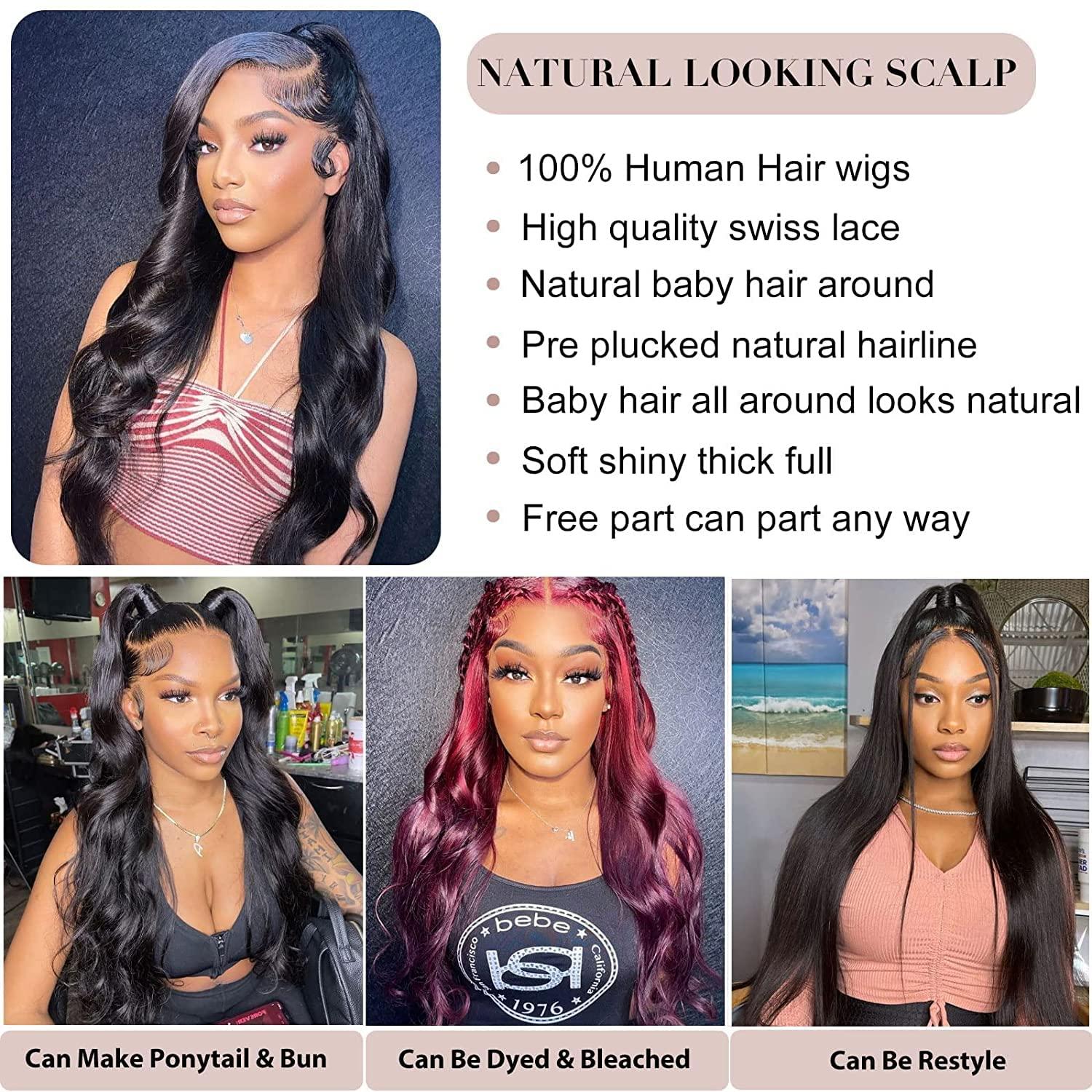 MEIKING 28 Inch Body Wave Human Hair Lace Front Wig - 180% Density, HD ...