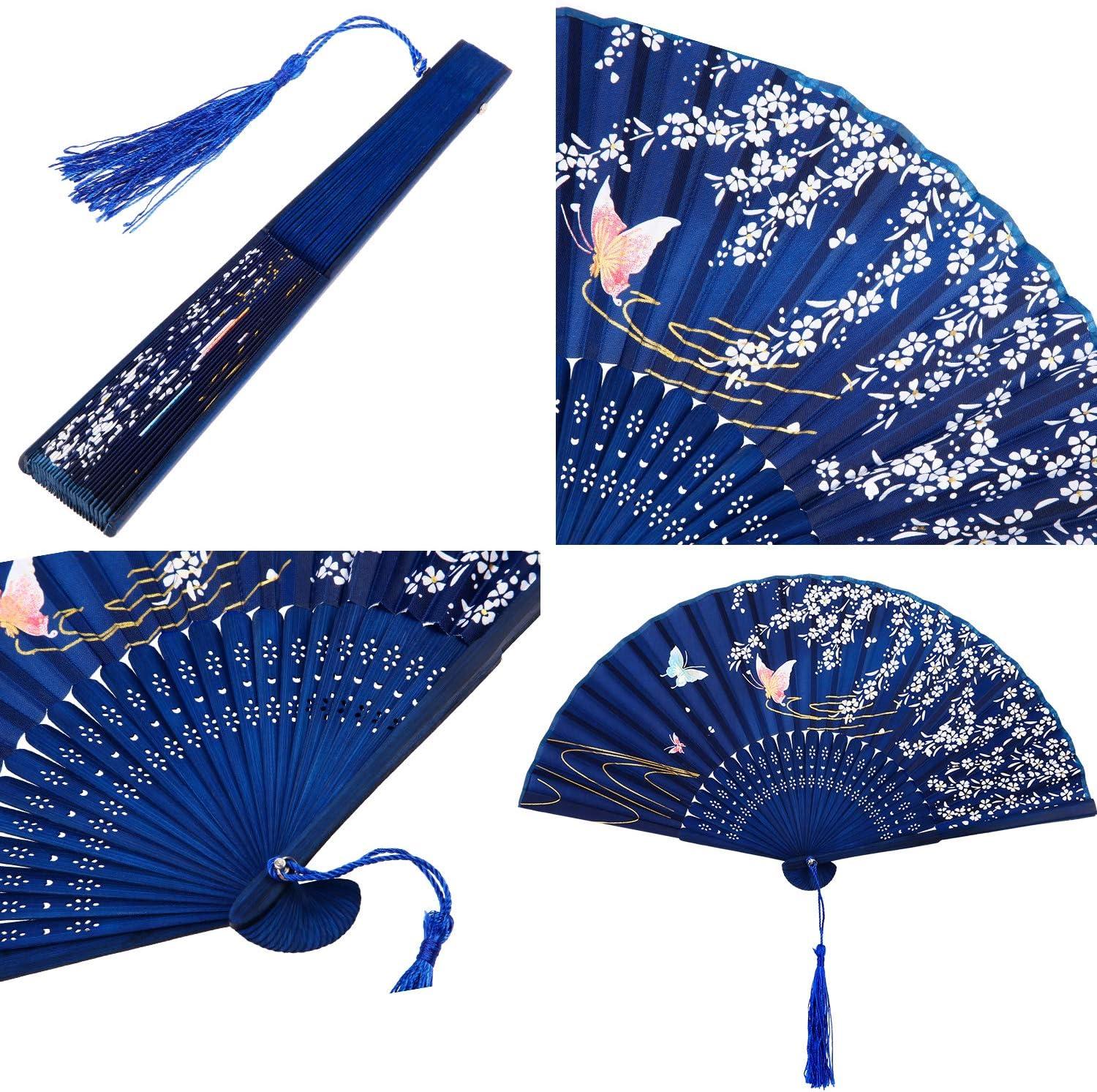 4 Pieces Folding Fans Handheld Fans Bamboo Fans with Tassel Women's ...