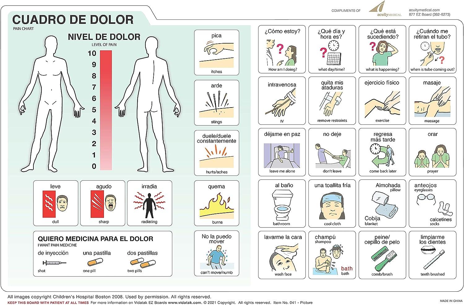 Vidatak EZ Board - Spanish Patient Communication Picture Symbol Board ...