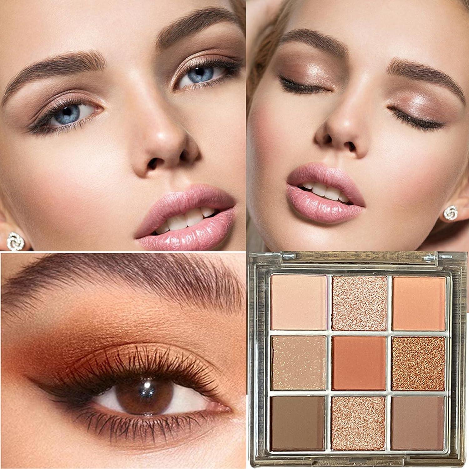 Brown Glitter Eyeshadow Palette - 9 Color Nude Matte Shimmer Waterproof ...