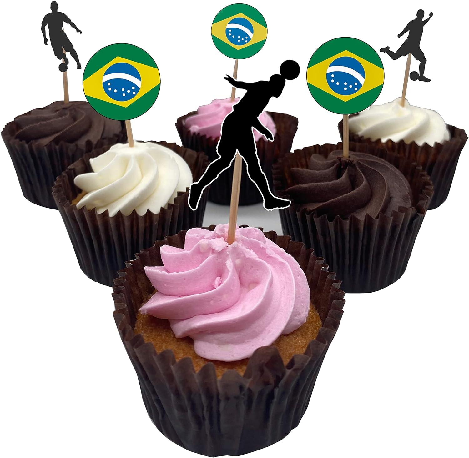 Brazil Football Silhouette Flag Mix Party Food & Cupcakes Picks ...