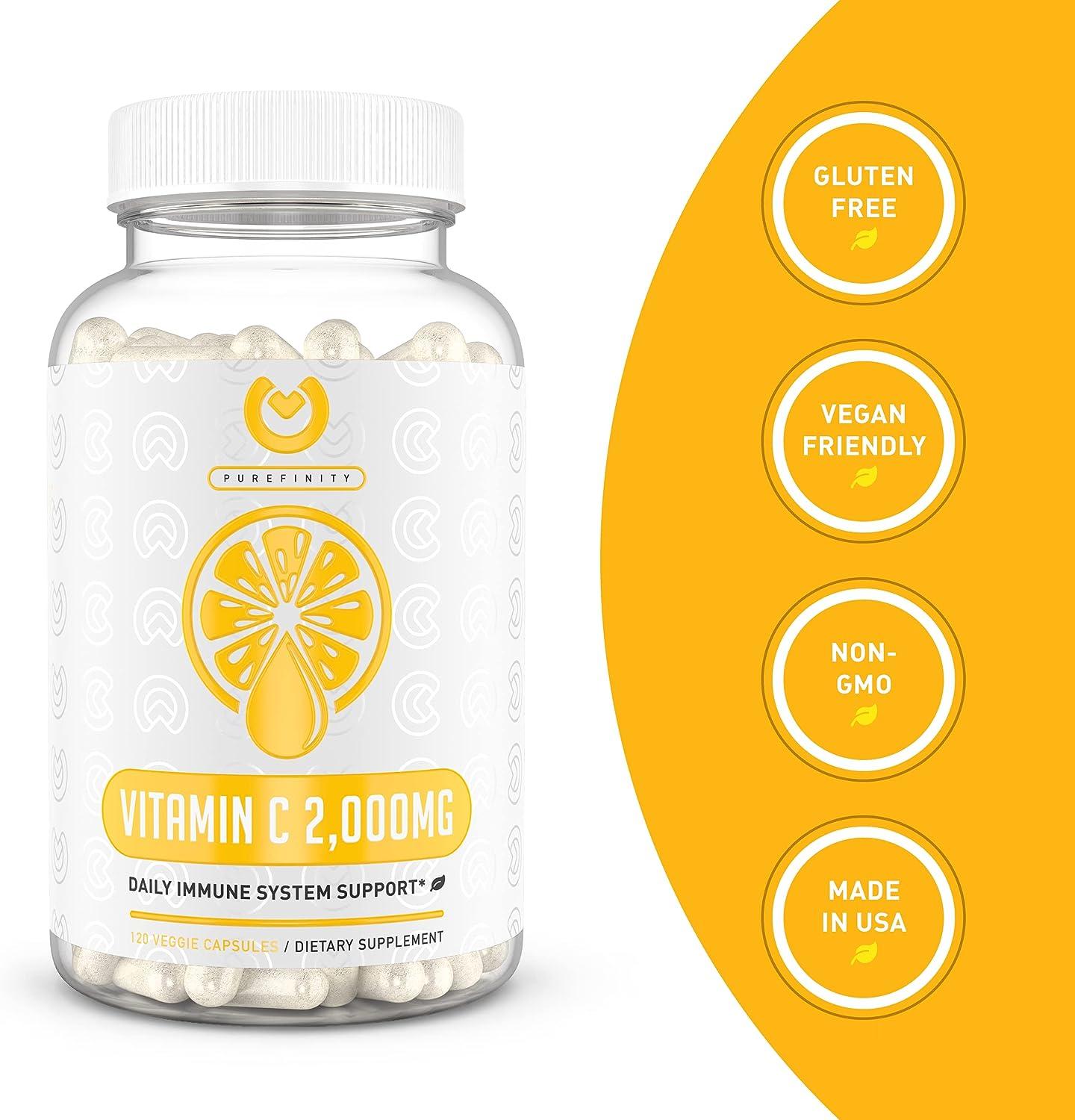 Vitamin C Immune Booster 2000mg - Double Strength Supplement for Immune Support, Collagen Boost ...