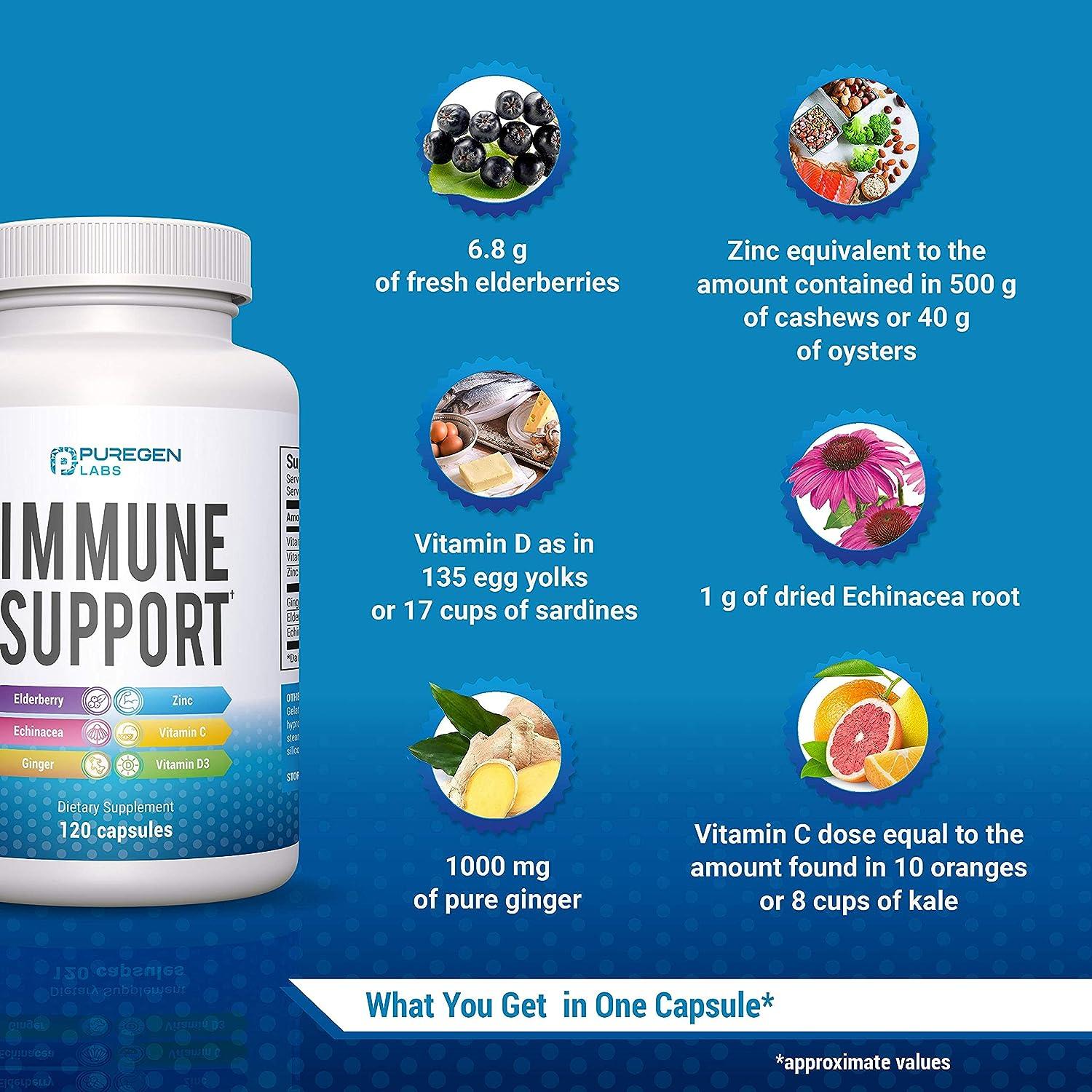 6 in 1 Immune Support 120 Capsules with Powerful Blend of Elderberry ...