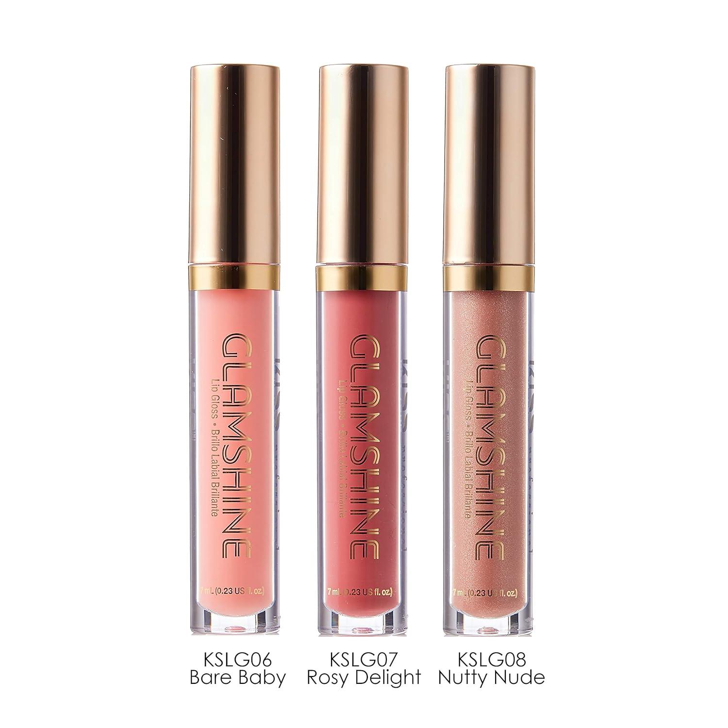 KISS Glam Shine Vita Lip Gloss 3 Pack - Bare Baby, Rosy Delight, Nutty ...