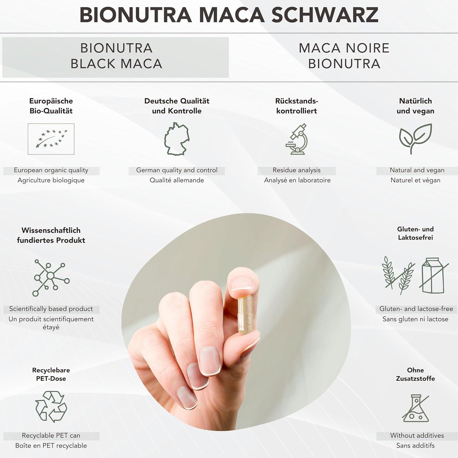 Bionutra Maca Black Capsules Bio - 270x750mg Vegan Gluten-Free Organic Quality German Made 2 ...