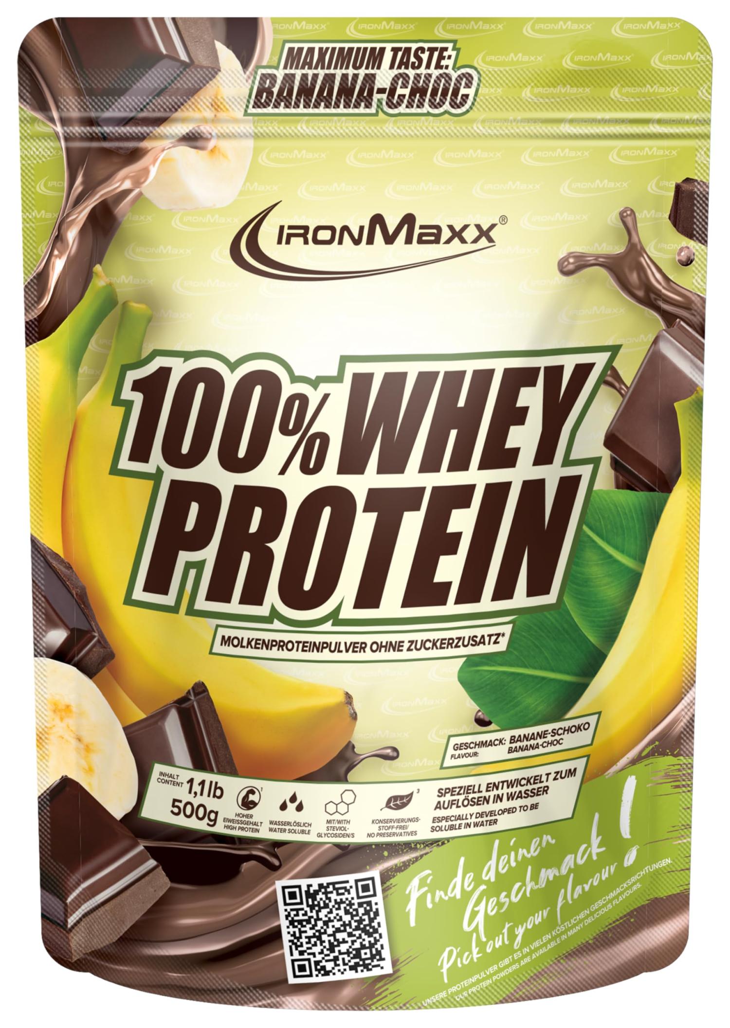 Ironmaxx 100% Whey Protein Powder - Banana Choc 500g | Water-Soluble ...
