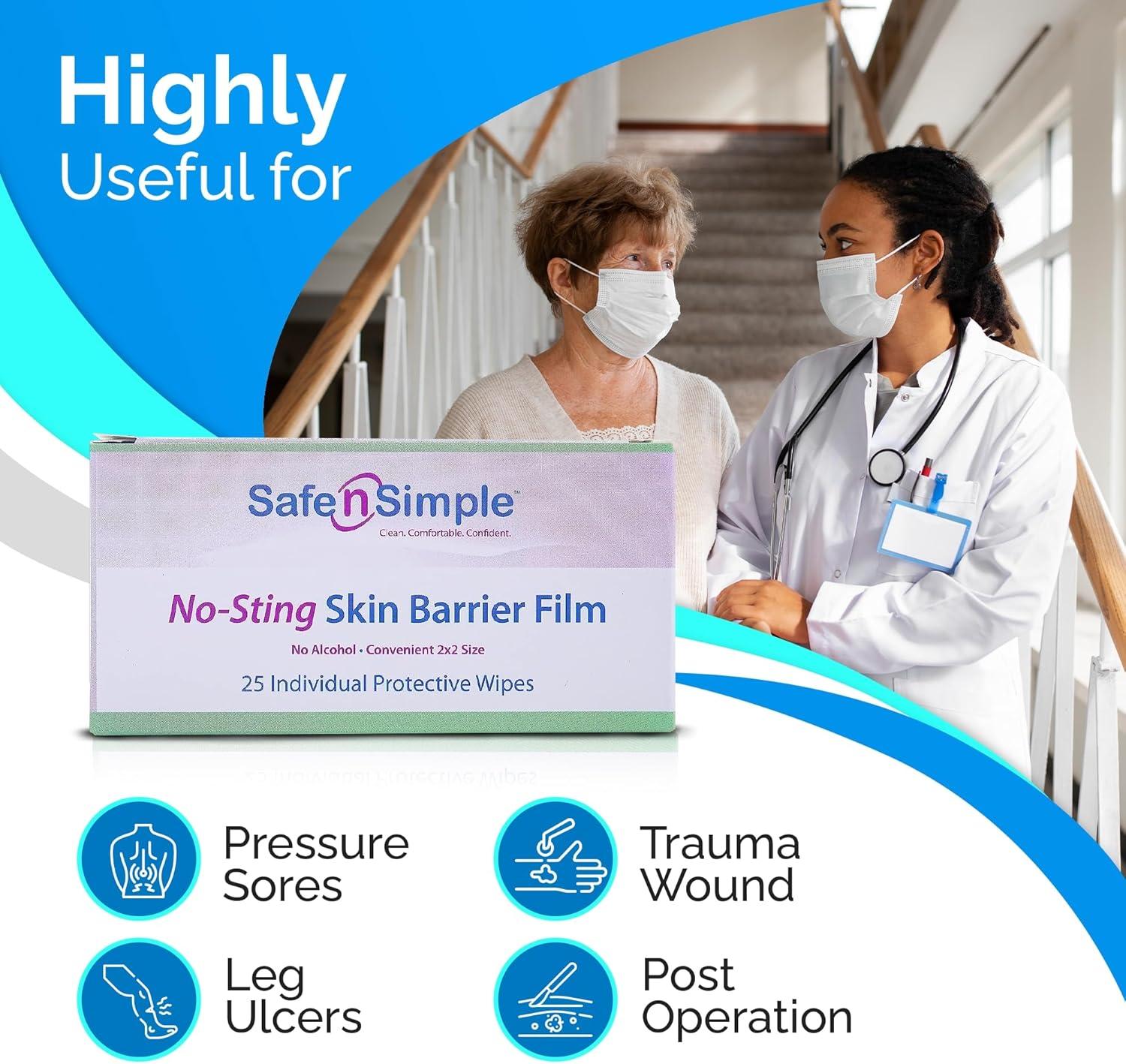 Safe n Simple Skin Barrier Wand - 25 Sterile No Sting Applicators for ...